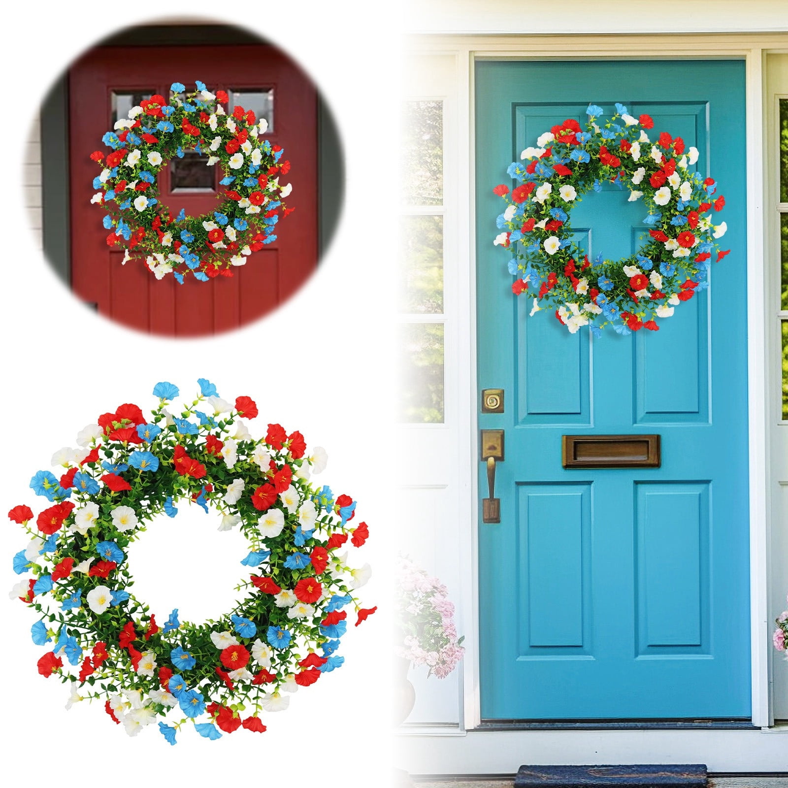 19.7" Red White Blue Independence Day Wreath Tulip Hanging Ring for ...