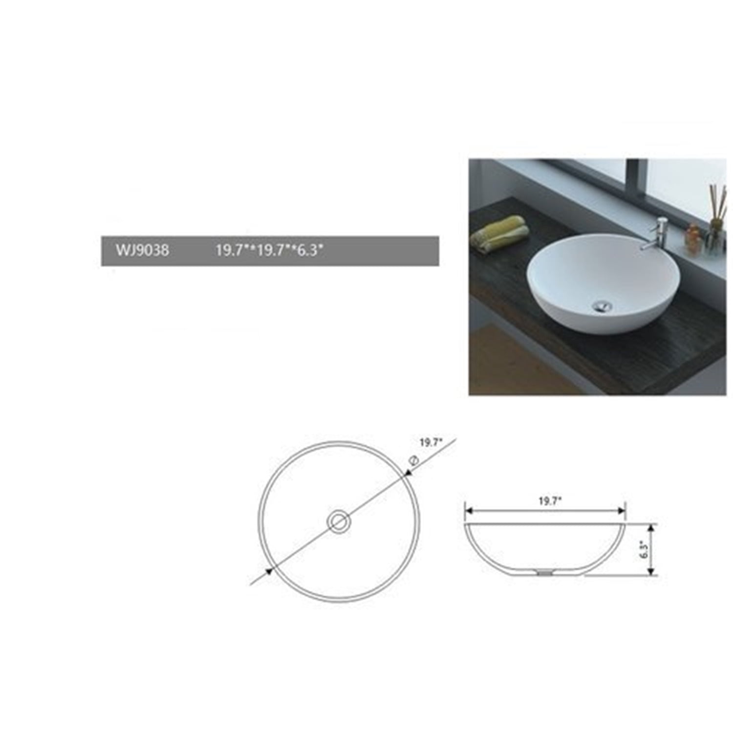 Legion Furniture Home Decorative Solid Surface 19.7" White Matt Solid ...