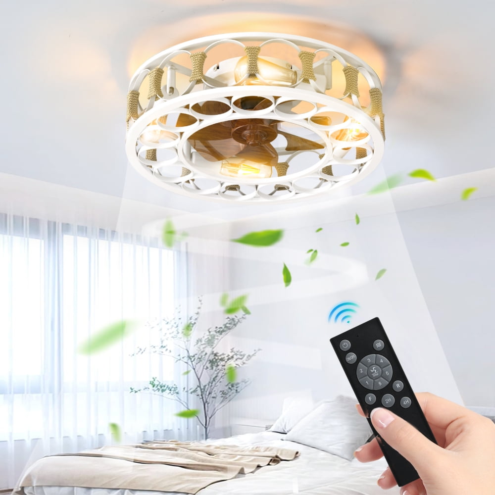 19.7 inch Caged Ceiling Fan with Lights Remote Control,Semi -embedded ...