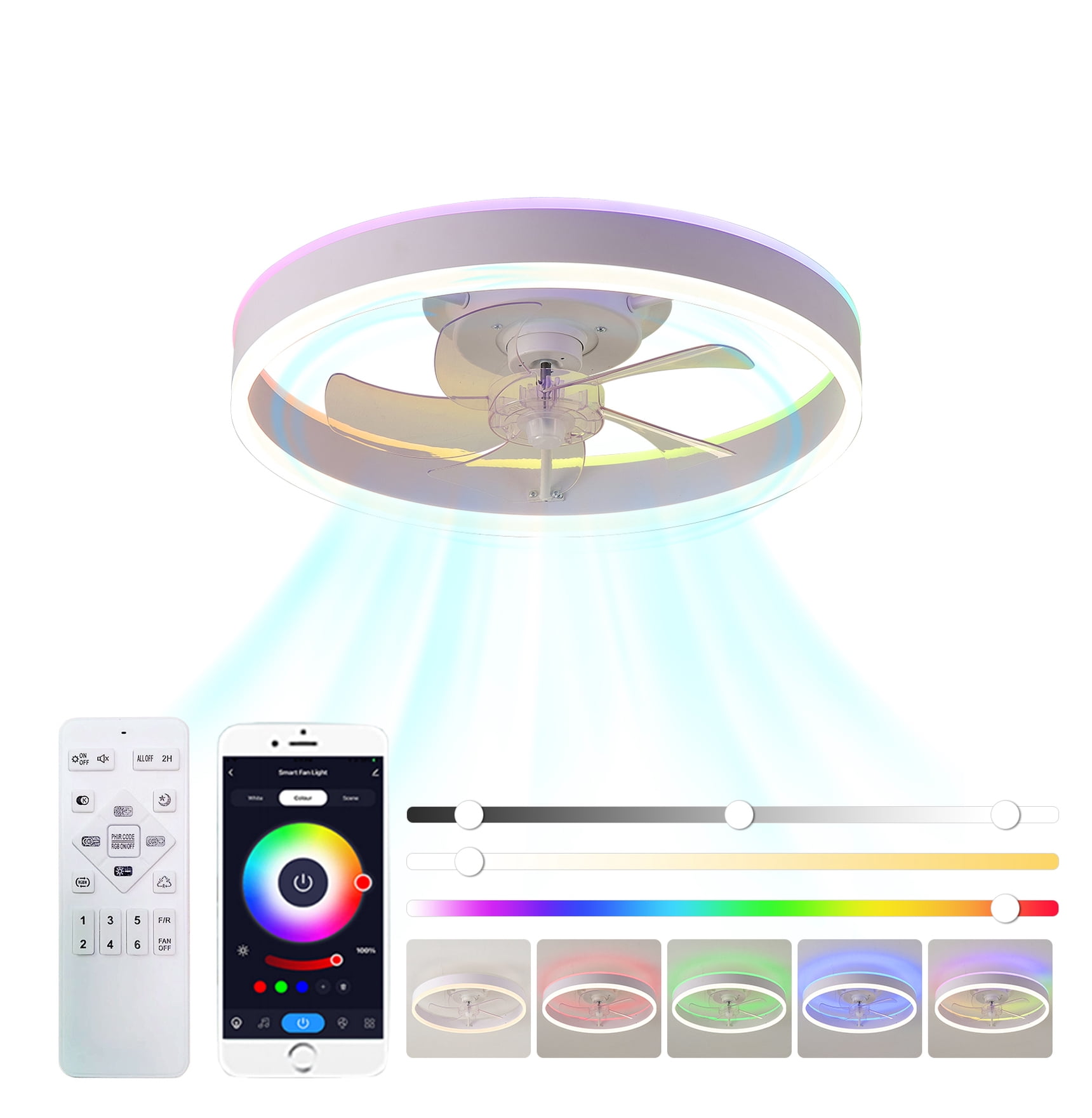 19.7 inches fan light RGB color lights three color temperature 6-speed ...