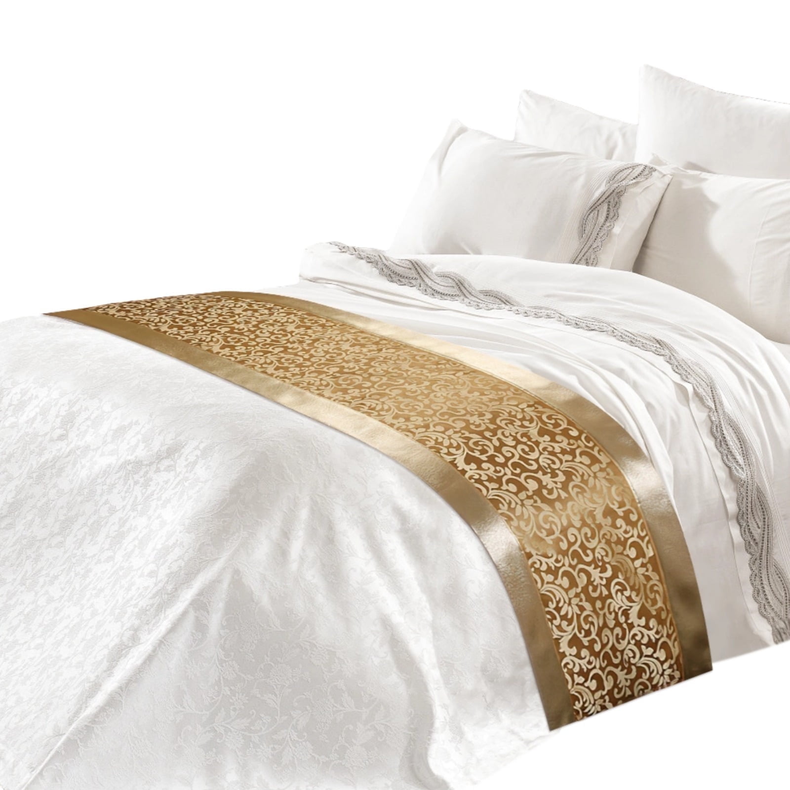 Luxury Gold Floral Bed Runner Scarf (19.7 x 94.5 Inches) - Modern Hotel ...