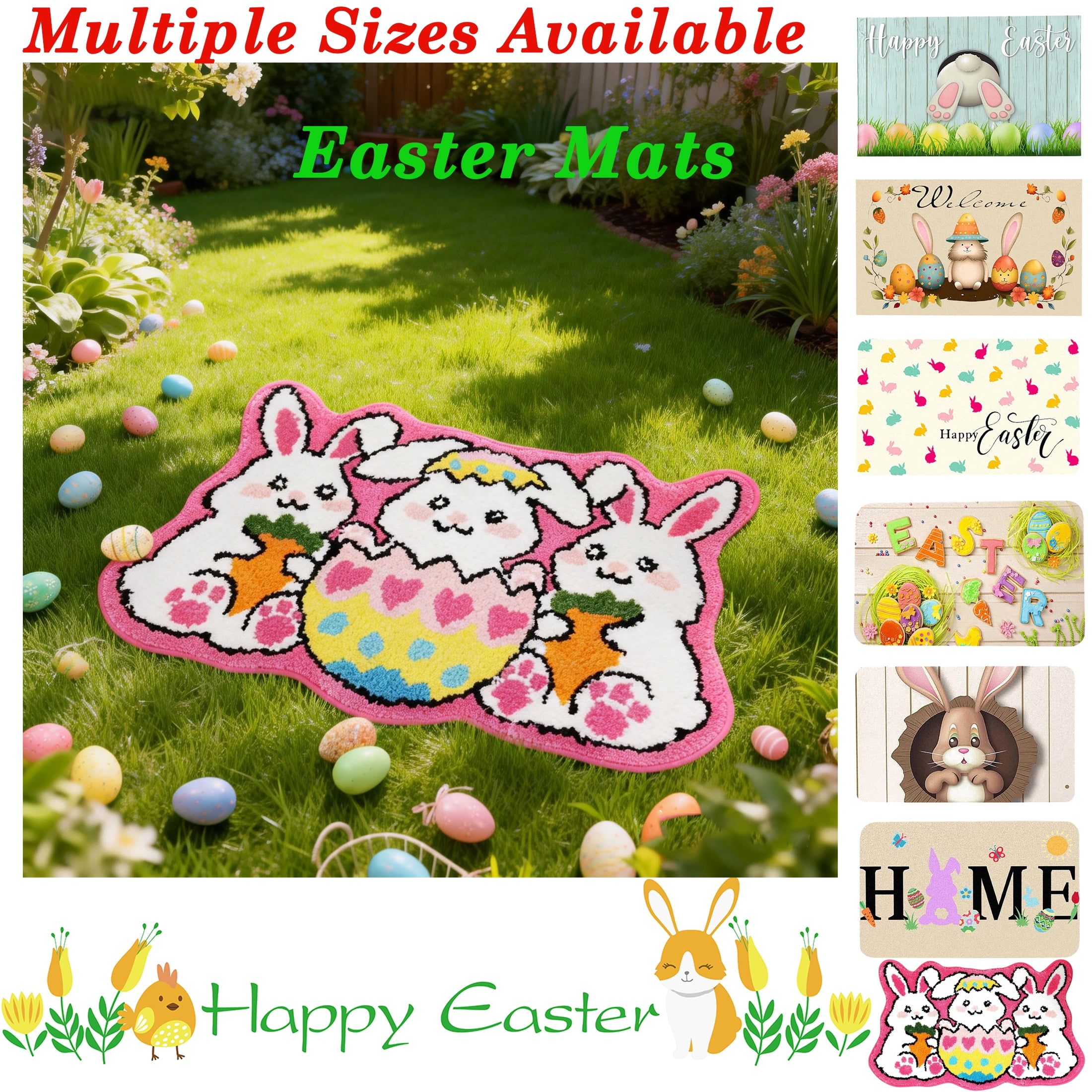 19.7"x31.5" Happy Spring Easter Bunny Eggs Floor Carpet, Decorative ...
