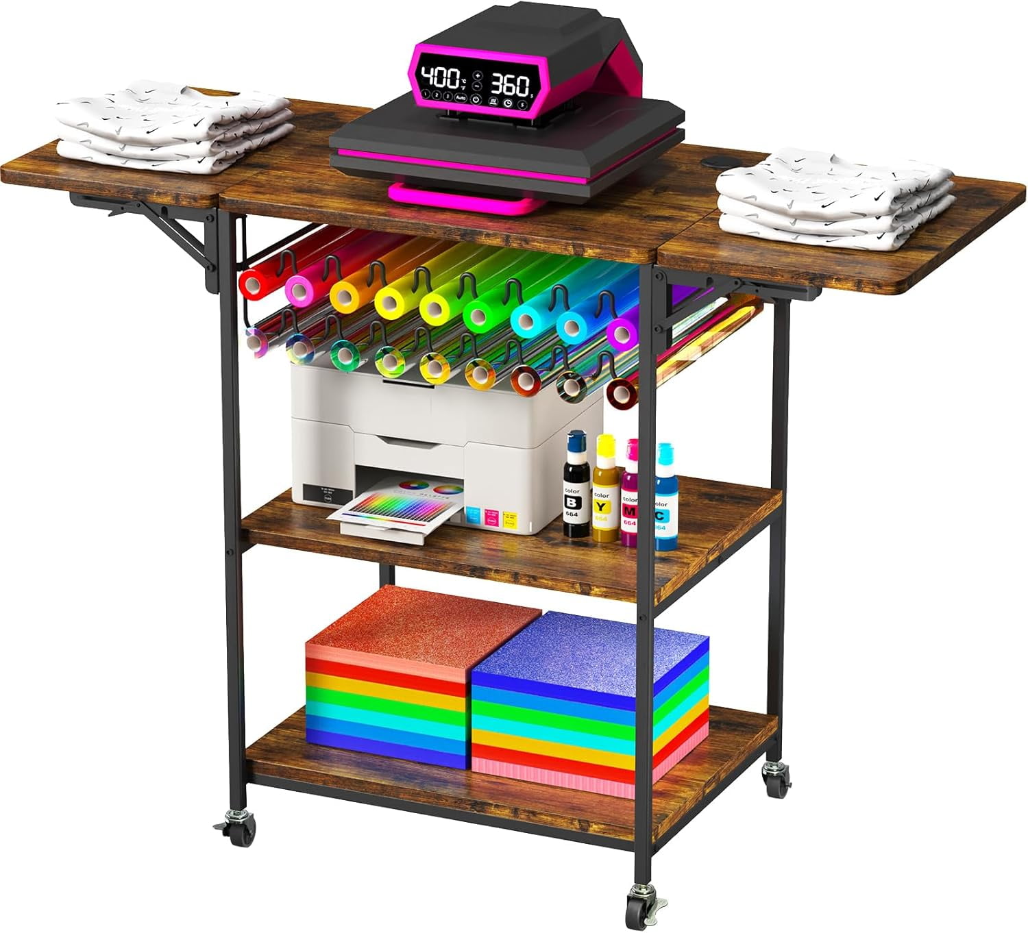 19.7"x46.5" Heat Press Table with 18 Vinyl Roll Holders, Adjustable ...