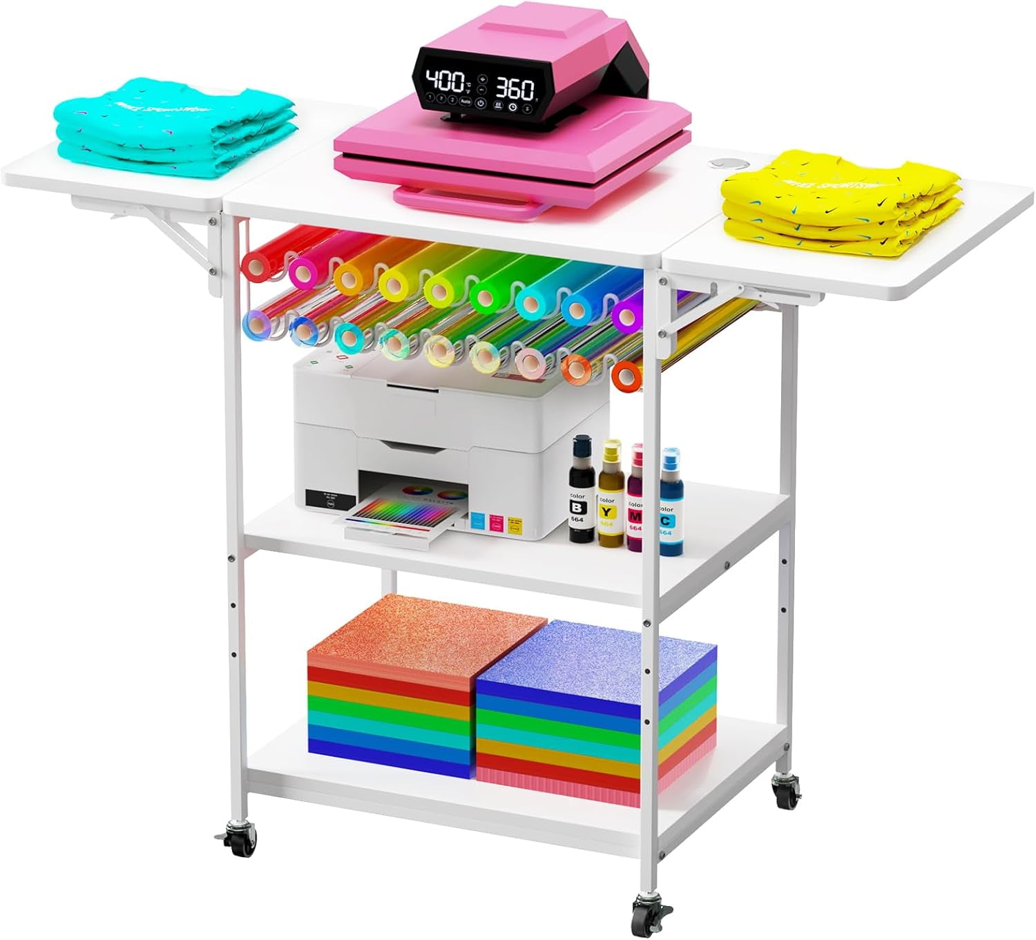 19.7"x46.5" Heat Press Table with 18 Vinyl Roll Holders, Adjustable ...
