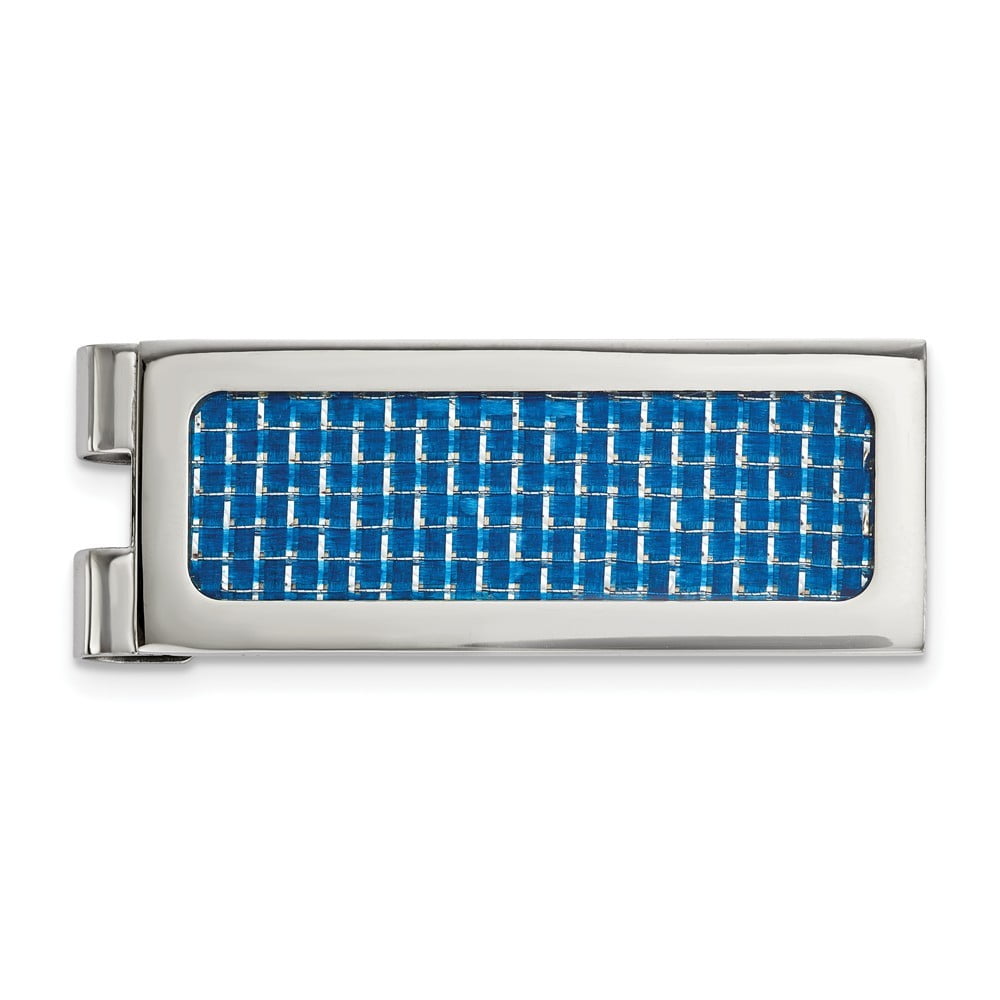 19.73mm Stainless Steel Engravable Polished With Blue Carbon Fiber ...