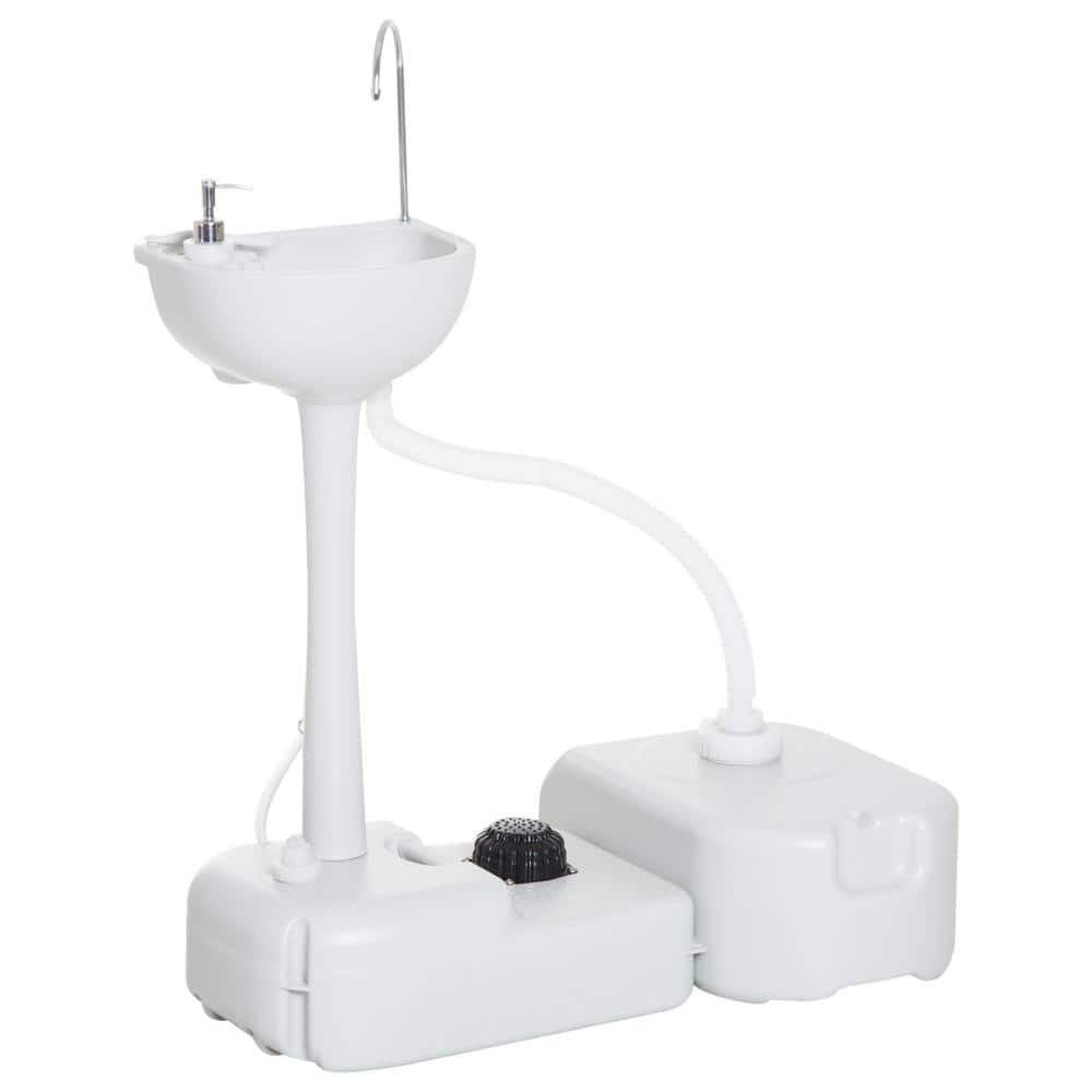 19.75 in. x 32.75 in. Grey Camping Sink Wash Station Basin with 4.5 Gal ...