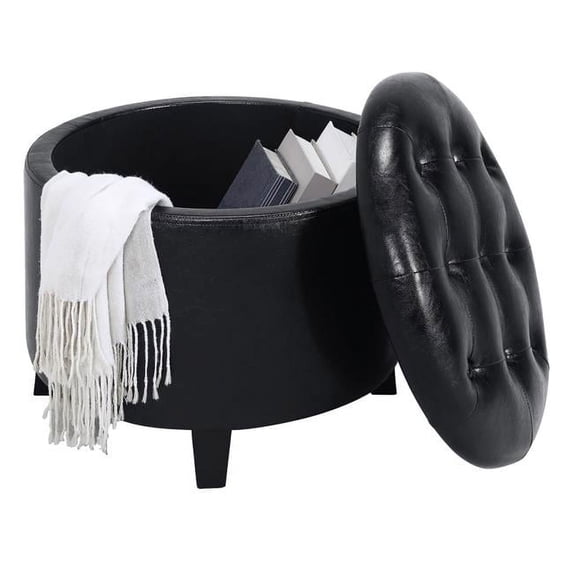 19.75 x 19.75 x 17 in. Designs 4 Comfort Round Storage Ottoman, Black ...