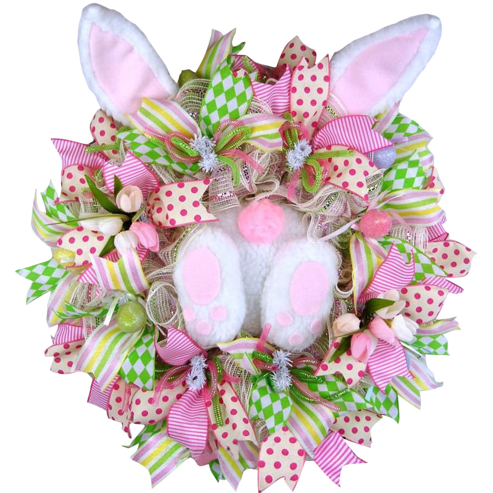 19.7Inch Easter Bunny Ears Wreath for Front Door, Bunny Thief Carrots ...