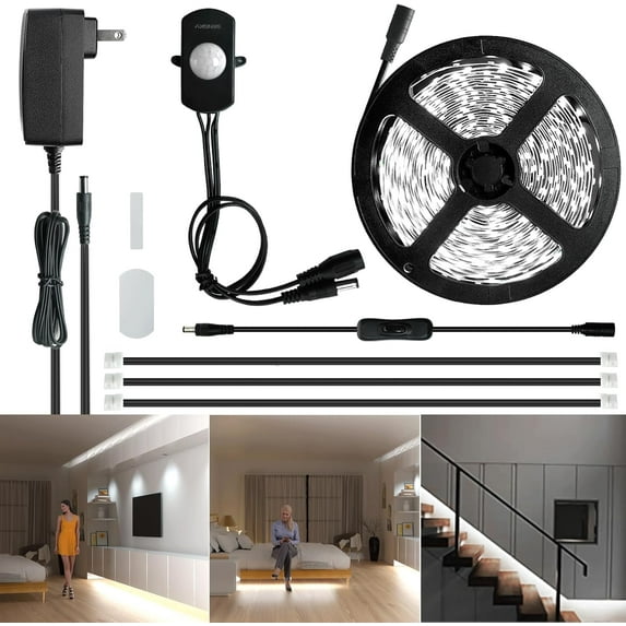 19.7ft/6m Motion Activated LED Strip Light Kit with FCC Listed Adapter ...