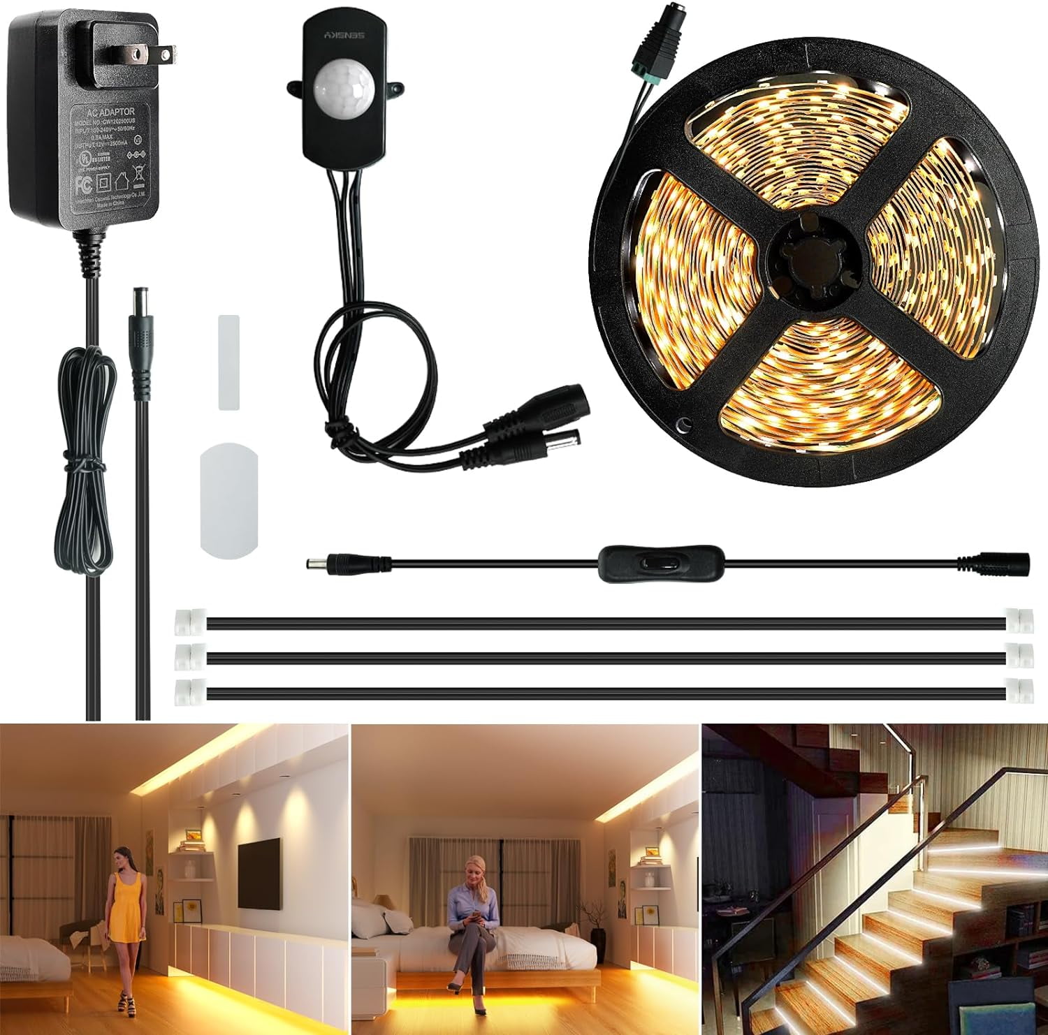 19.7ft/6m Motion Activated LED Strip Light Kit Flexible LED Strip ...