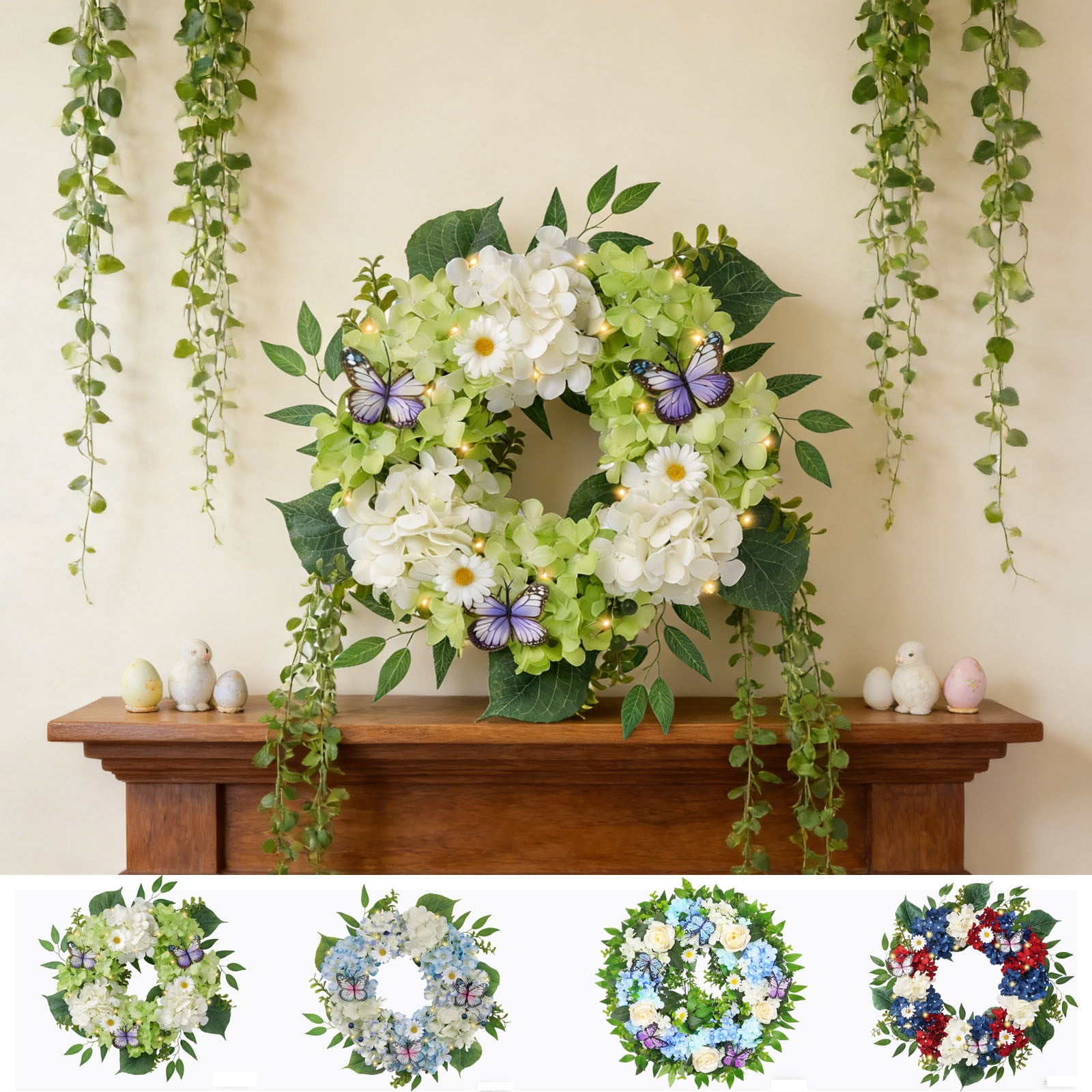 19.7in Easter Wreath Front Door – Blue & Green Spring Wreath with ...