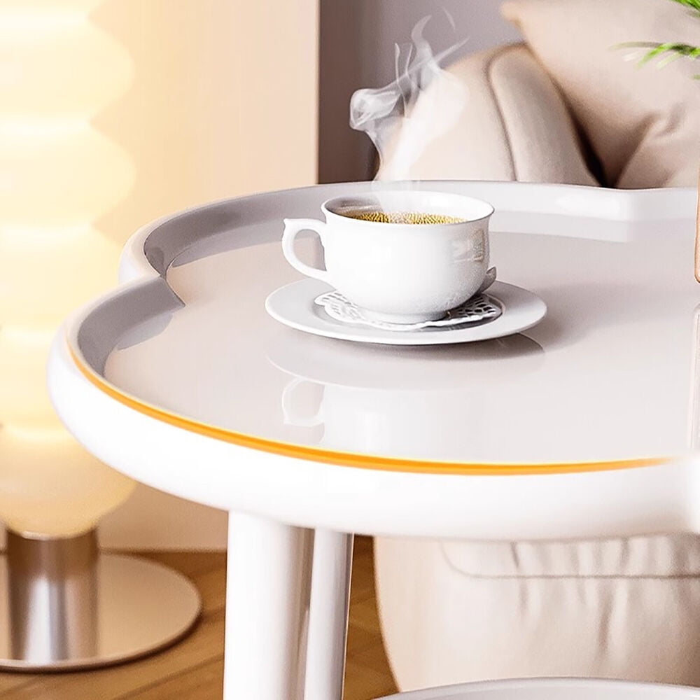 19.7in End Table Double-tier Storage Creamy White Waterproof Coffee&Tea ...