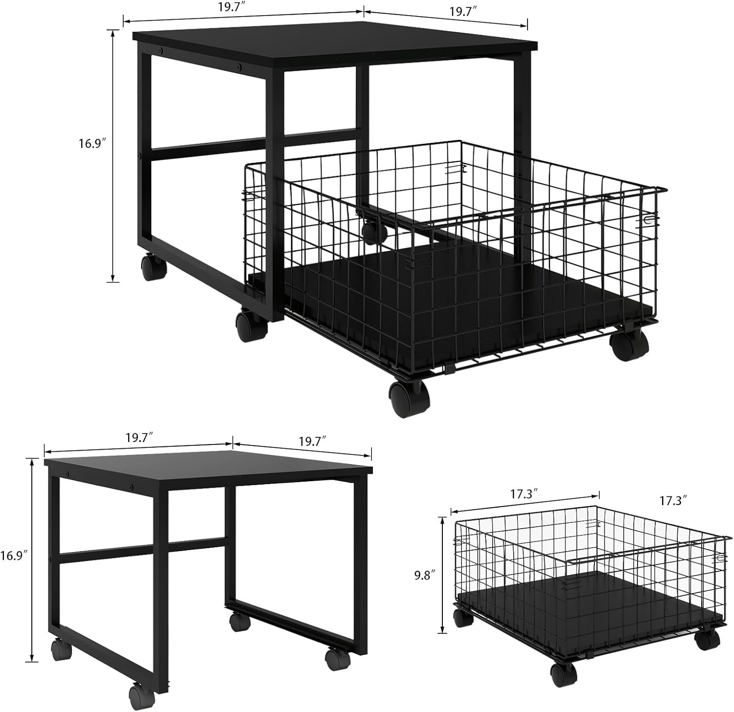 19.7x19.7in Mobile Fridge Stand with Large Storage, Rolling Fridge Cart ...