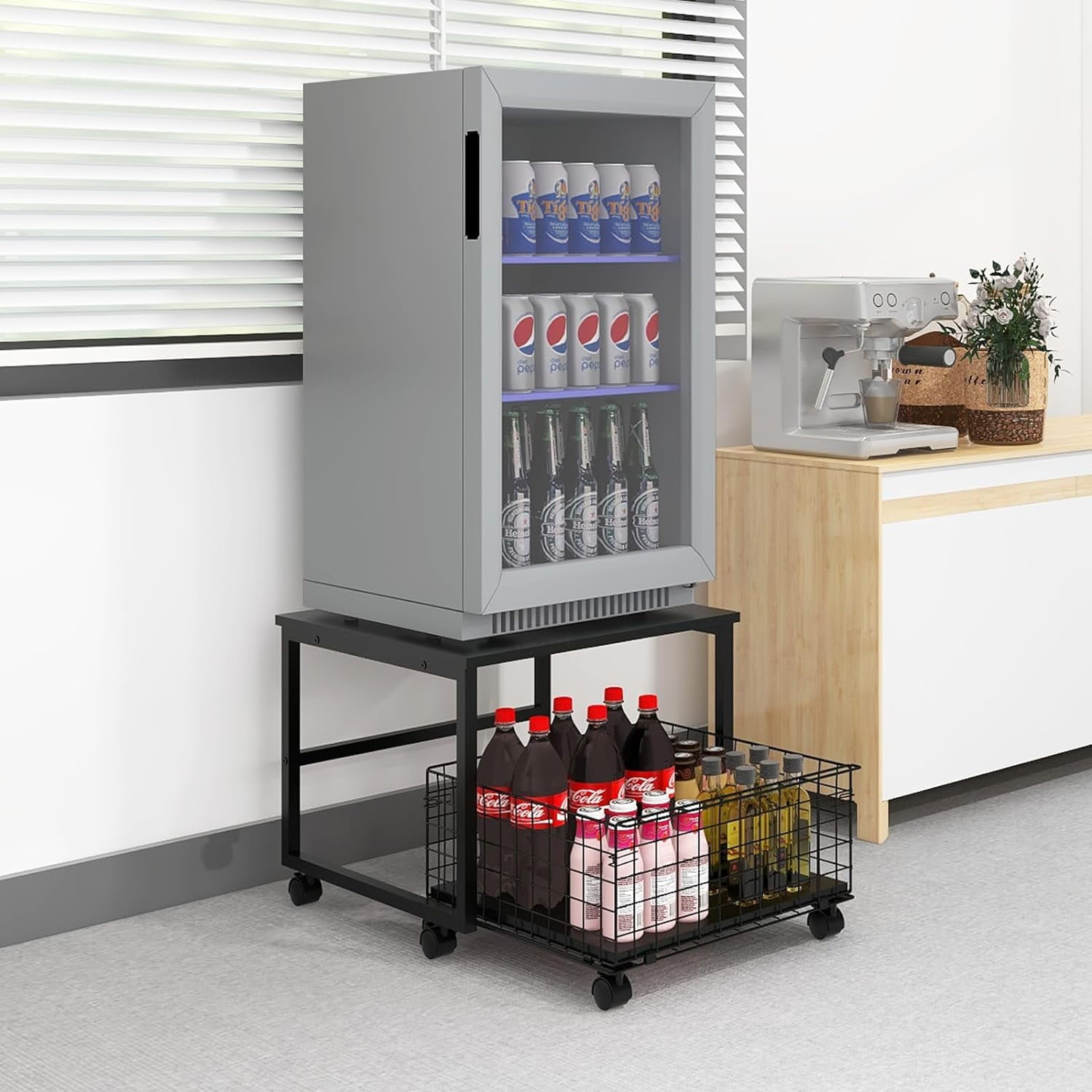 19.7x19.7in Mobile Mini Fridge Stand with Large Capacity Storage ...