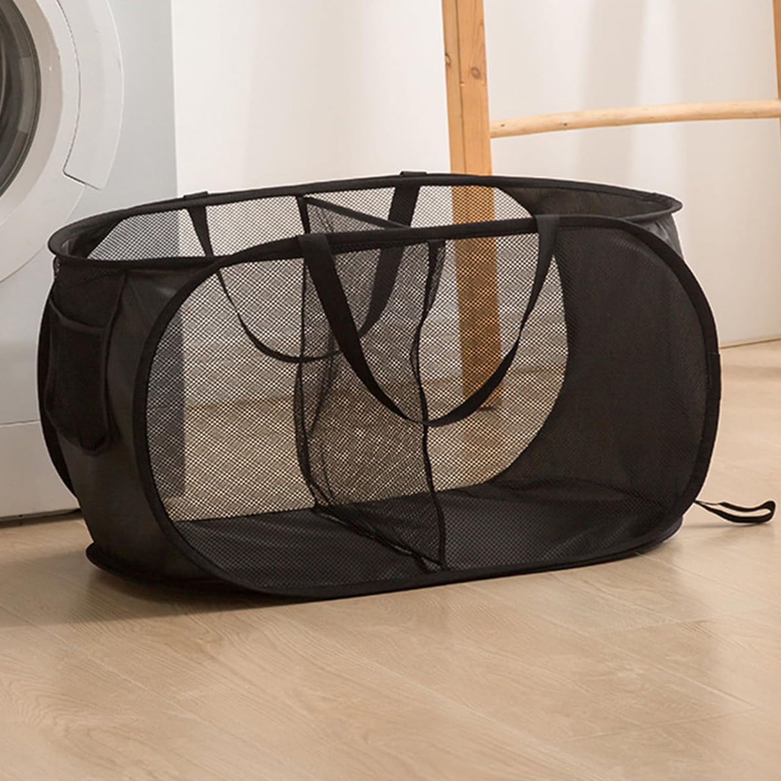 19.86 Gallon Foldable Laundry Basket with Two Mesh Compartments ...