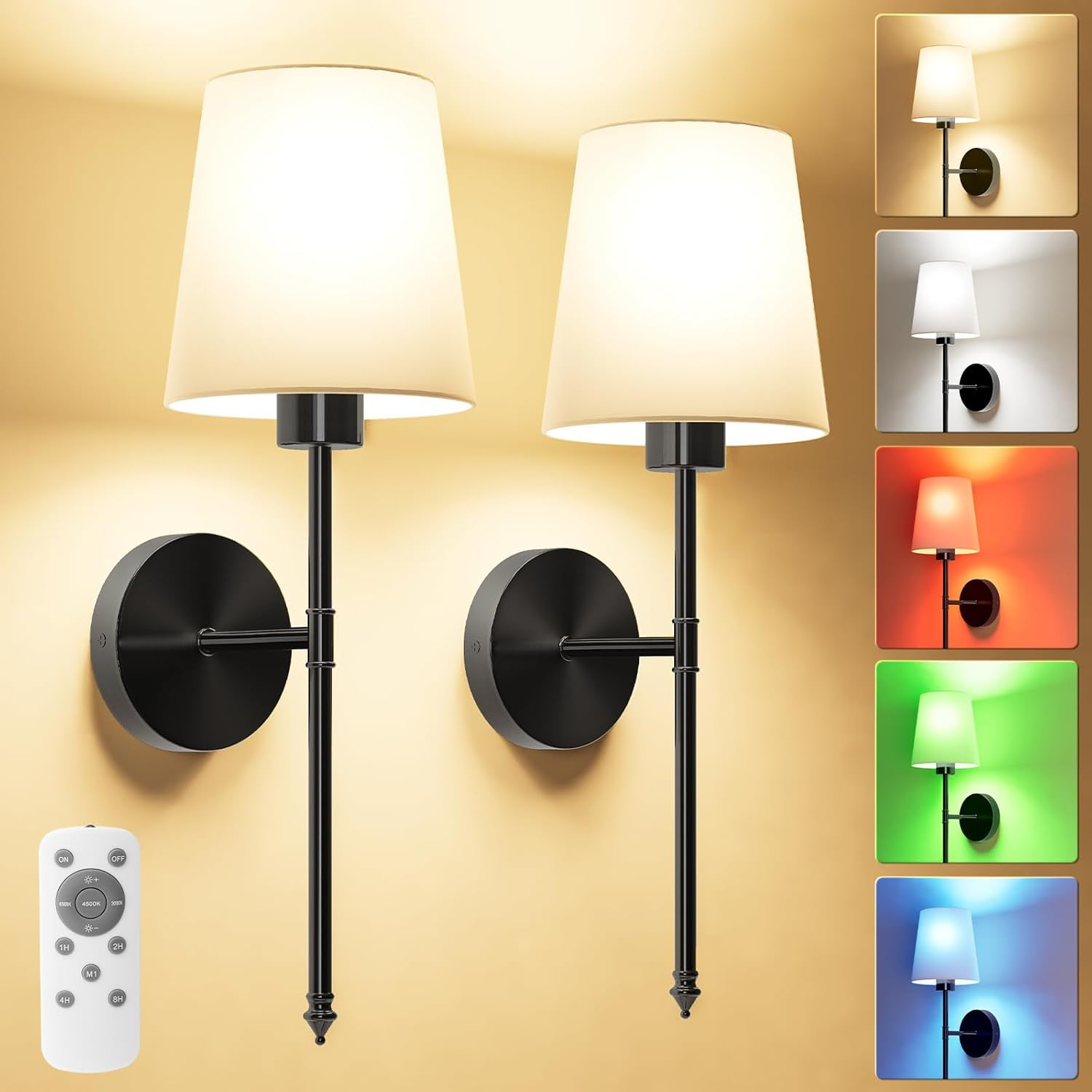 19.9 inch Battery Operated Wall Sconce Set of 2, Indoor Wireless ...