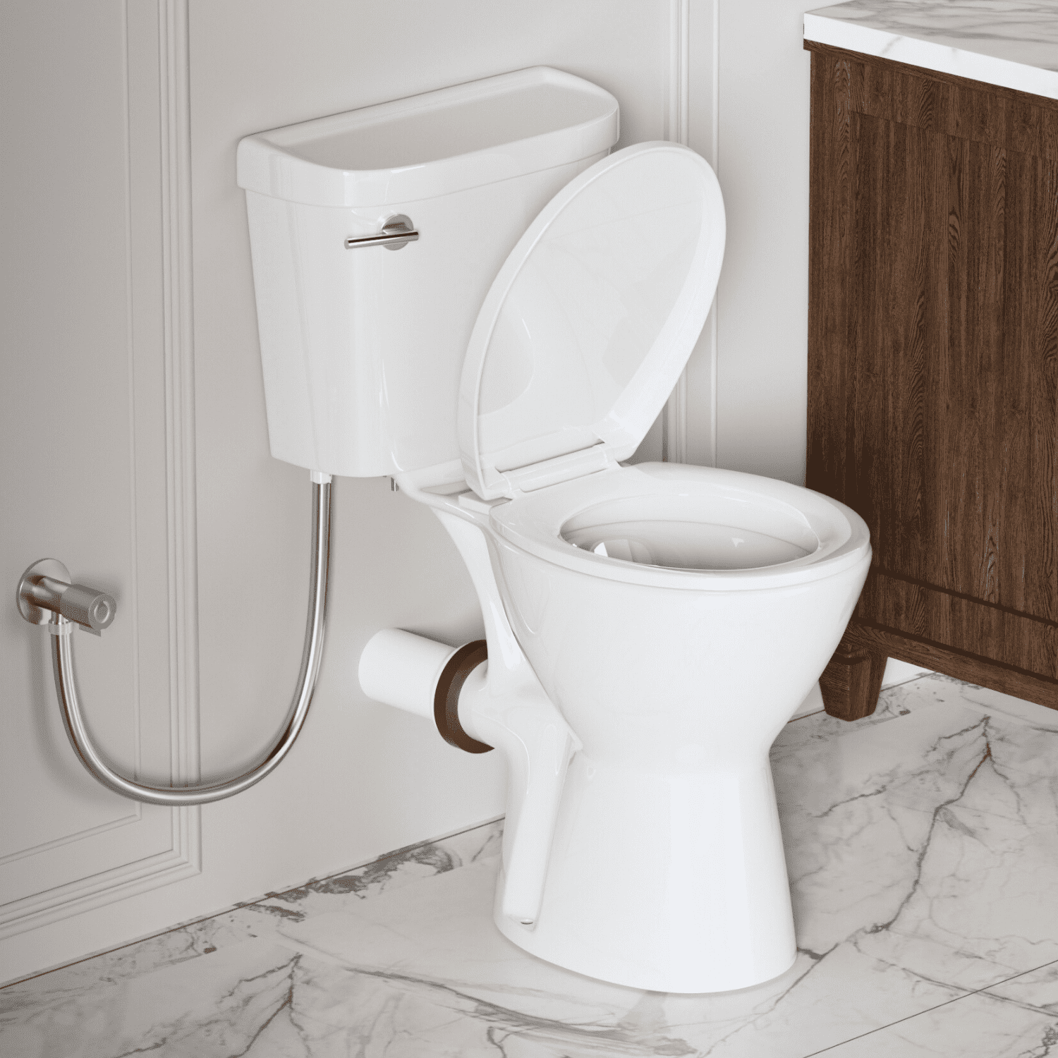 19" ADA-Compliant Rear Flush Toilet with Two Extension Pipes, Tall ...