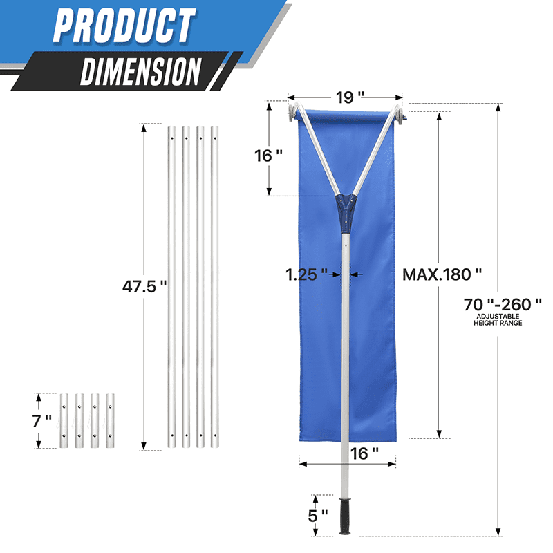 19" Adjustable Roof Snow Rake 21.5Ft Reach Removal Tool w/Oxford Debris ...