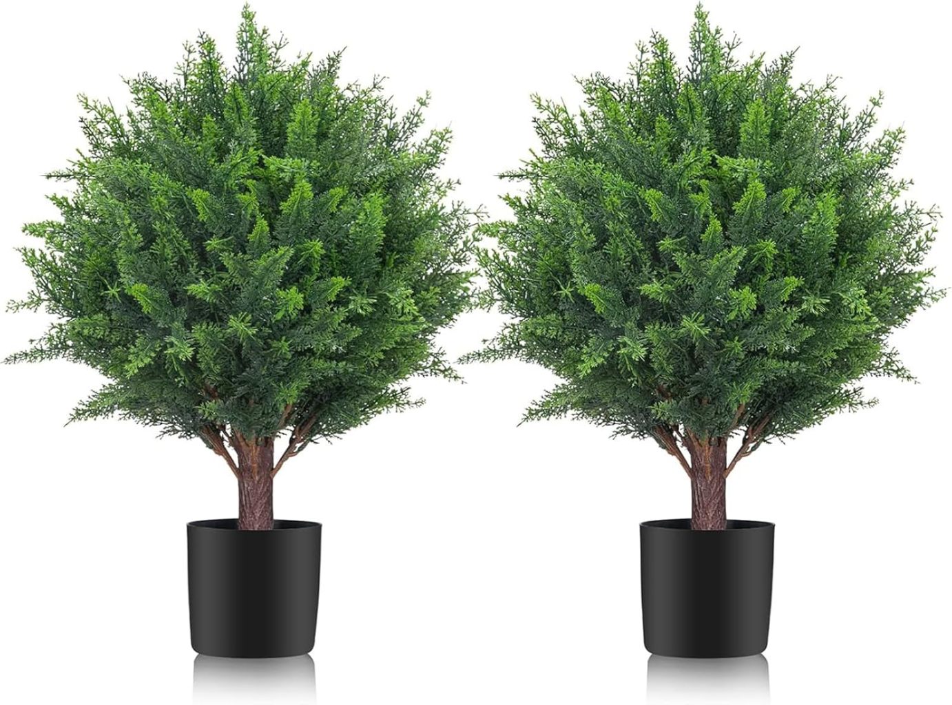 19" Artificial Cedar Topiary Ball Trees Set of 2 - UV Resistant Shrubs ...