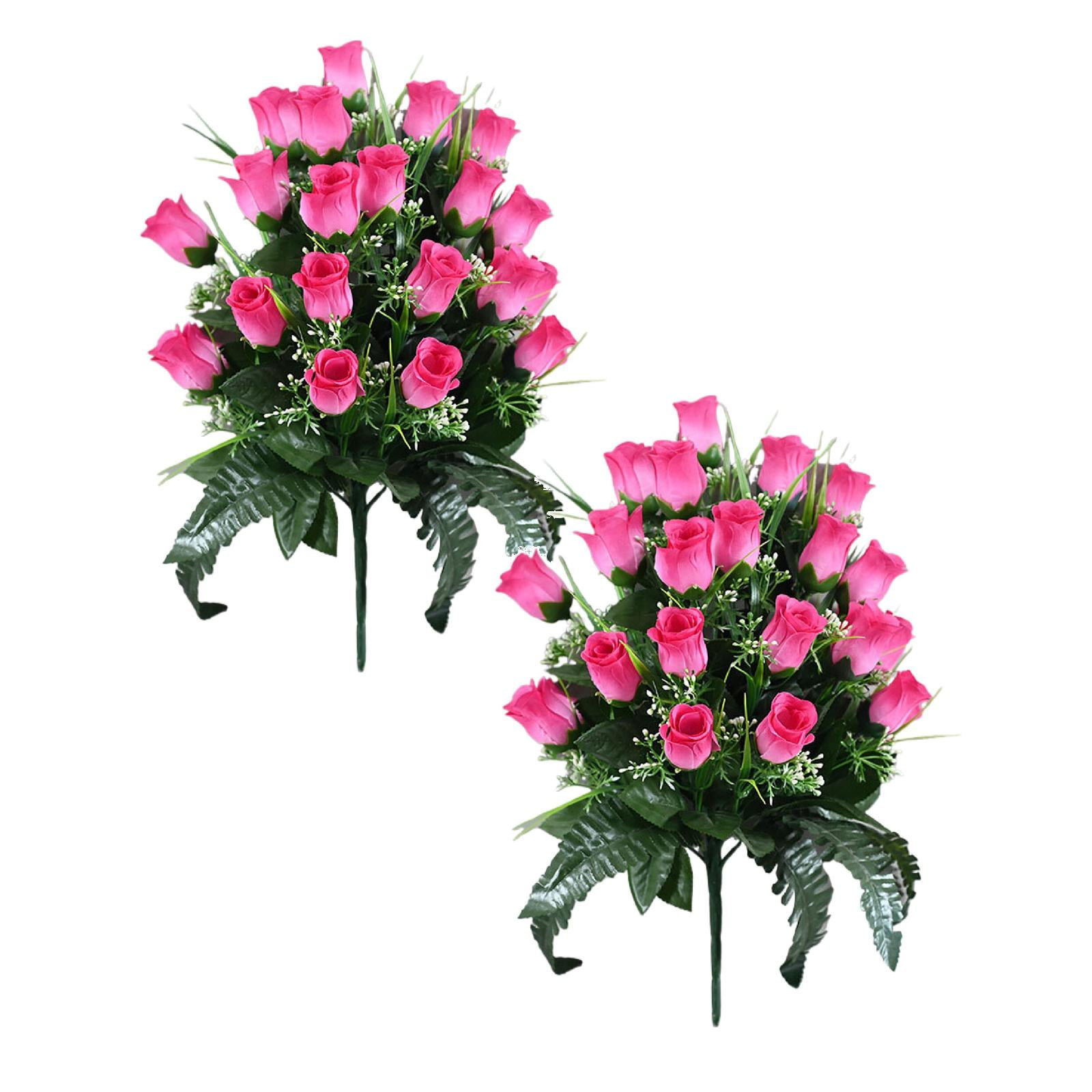 19" Artificial Cemetery Flowers for Graves - Memorial Rose Bouquet with ...