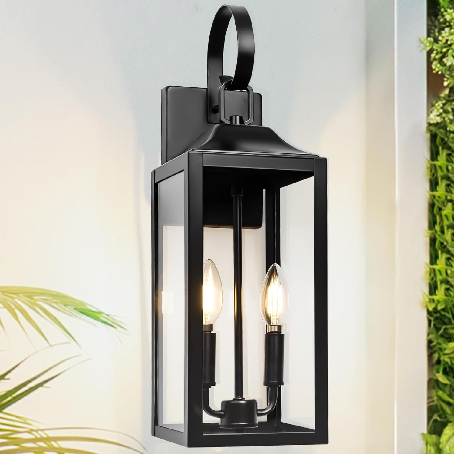 19" Black Outdoor Wall Lantern 2-Light, Large Outside Modern Wall ...