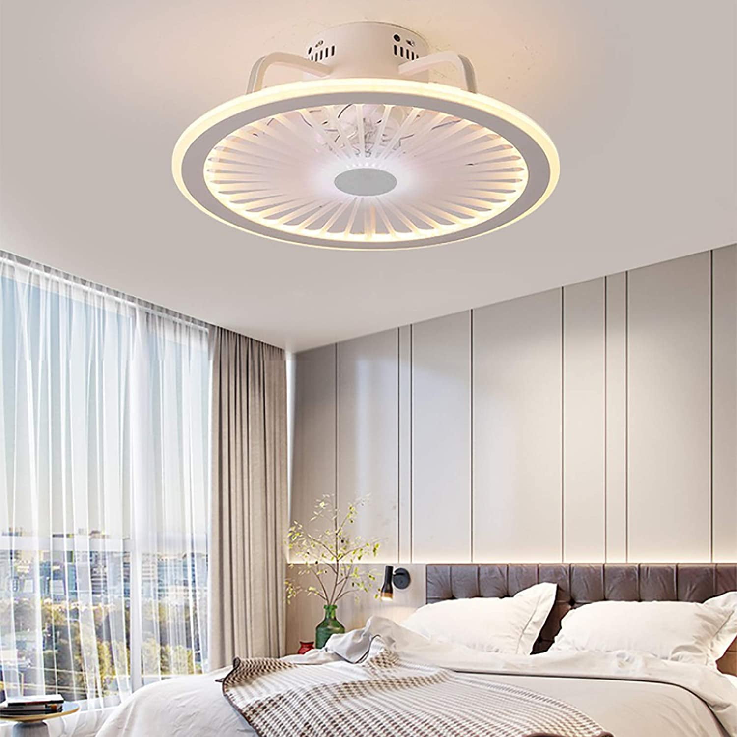 19" Ceiling Fan with Light Modern LED Ceiling Light Fan Bedroom Living ...
