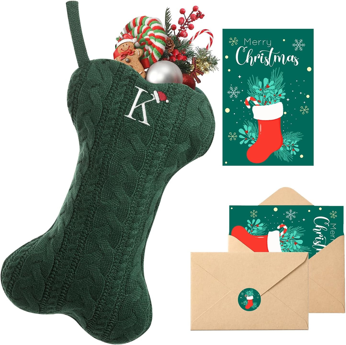 19" Christmas Stockings with Initials, Large Embroidered Letter Hanging ...