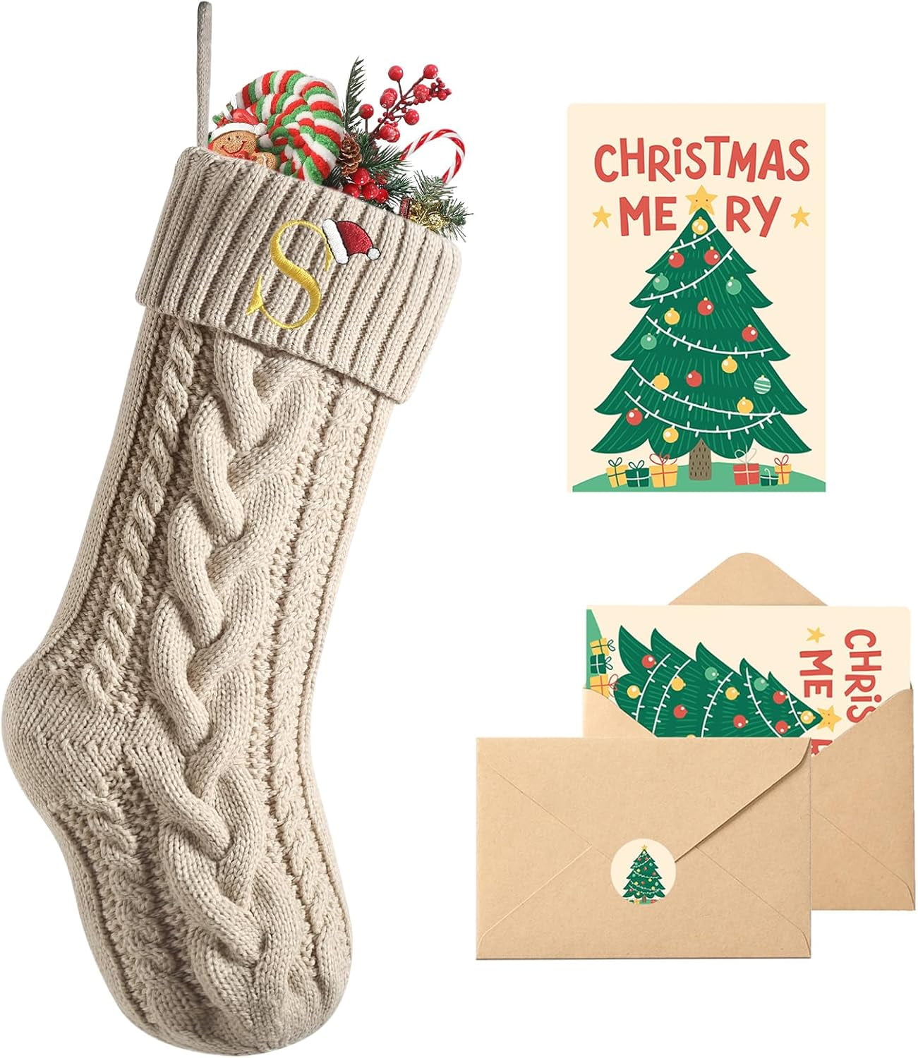 19" Christmas Stockings with Initials, Large Embroidered Letter Hanging ...