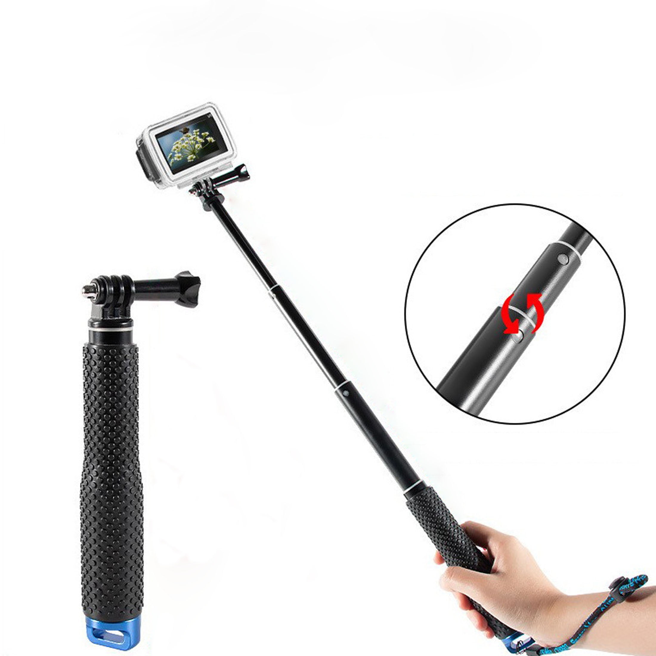 19" Extension Selfie Stick Extendable Monopod Pole Waterproof Handle ...