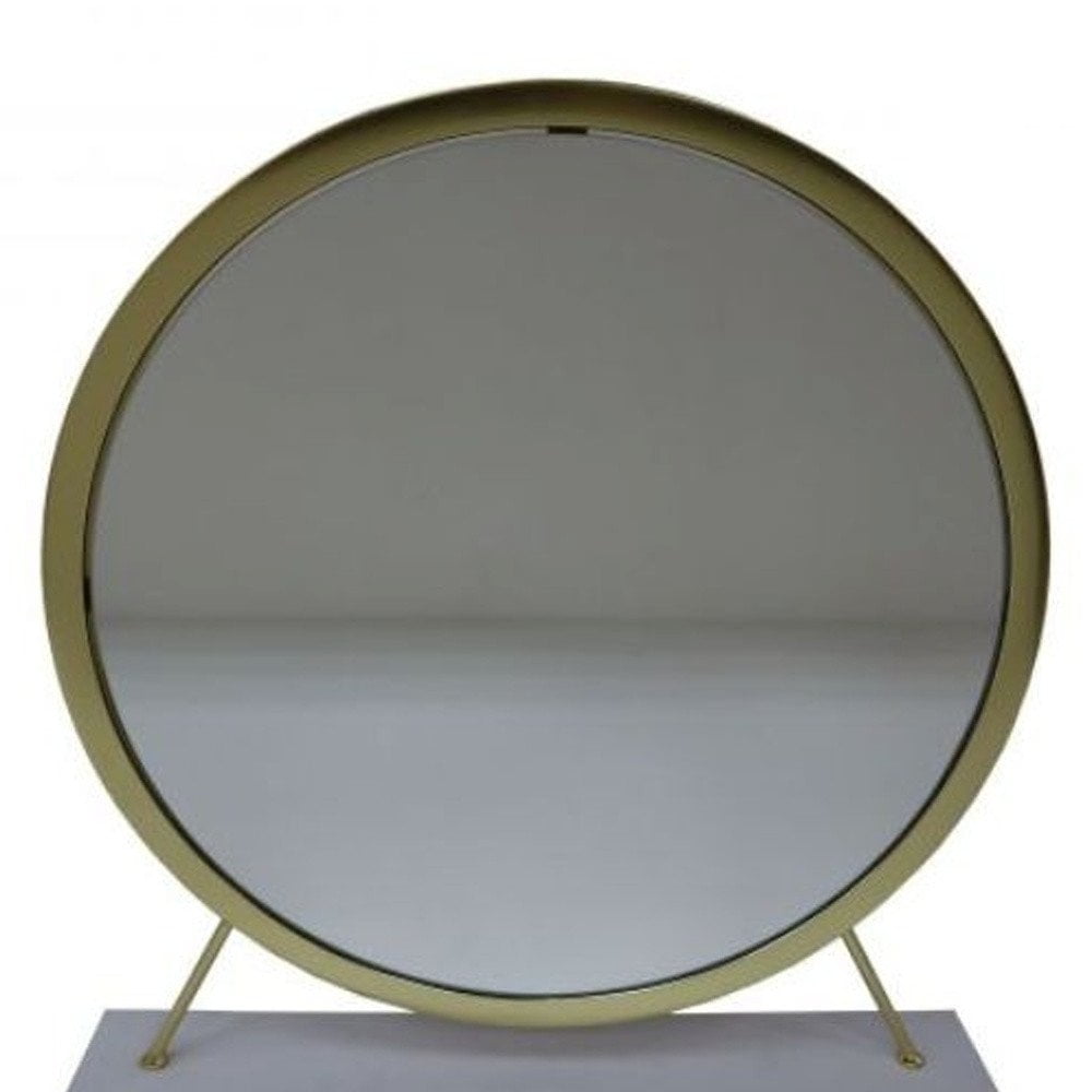 19 Faux Fur, Mirror, White Brass Finish Round Makeup Shaving Tabletop ...