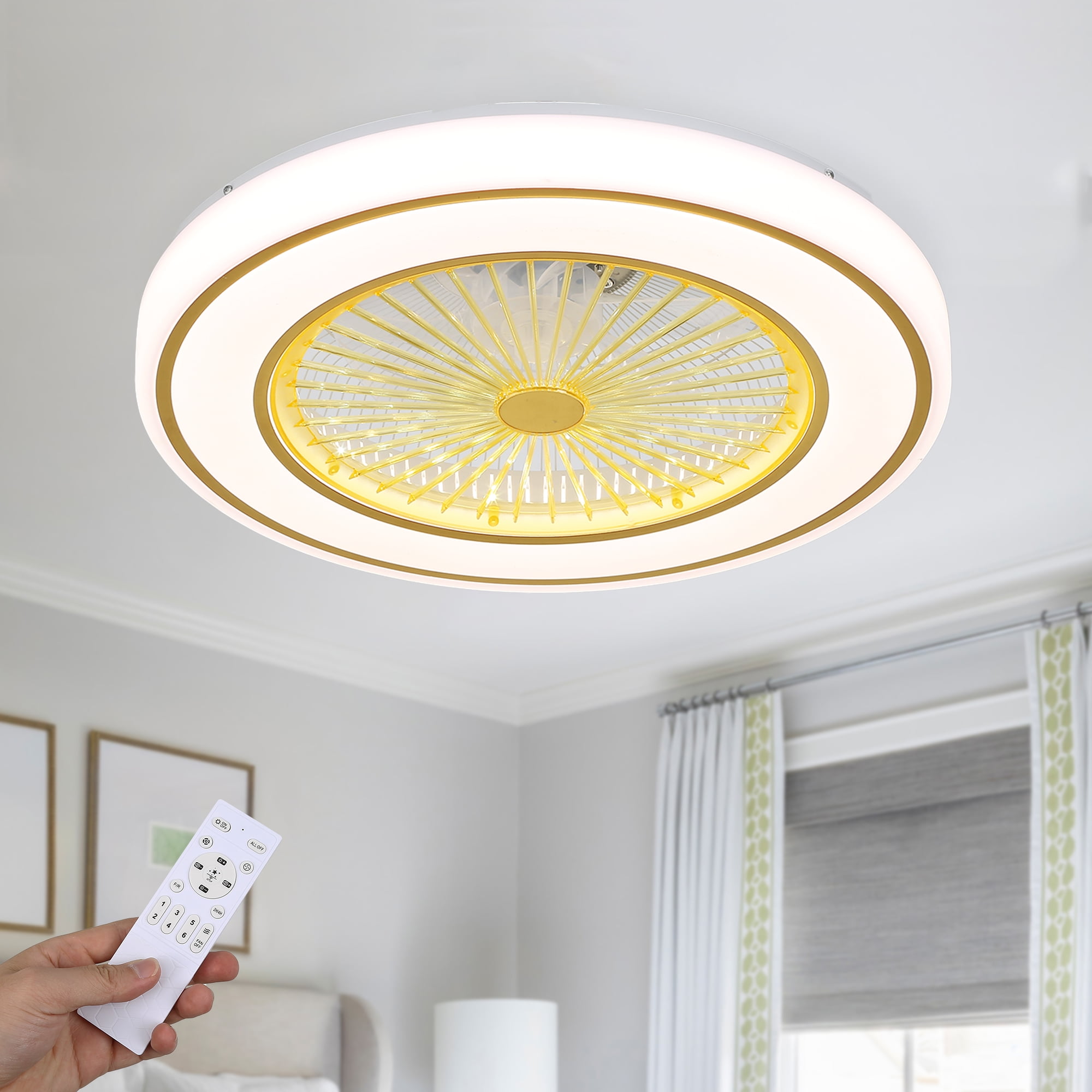 19" Flush Mount Ceiling Fan with Reversible Blades and Dimmable Light ...