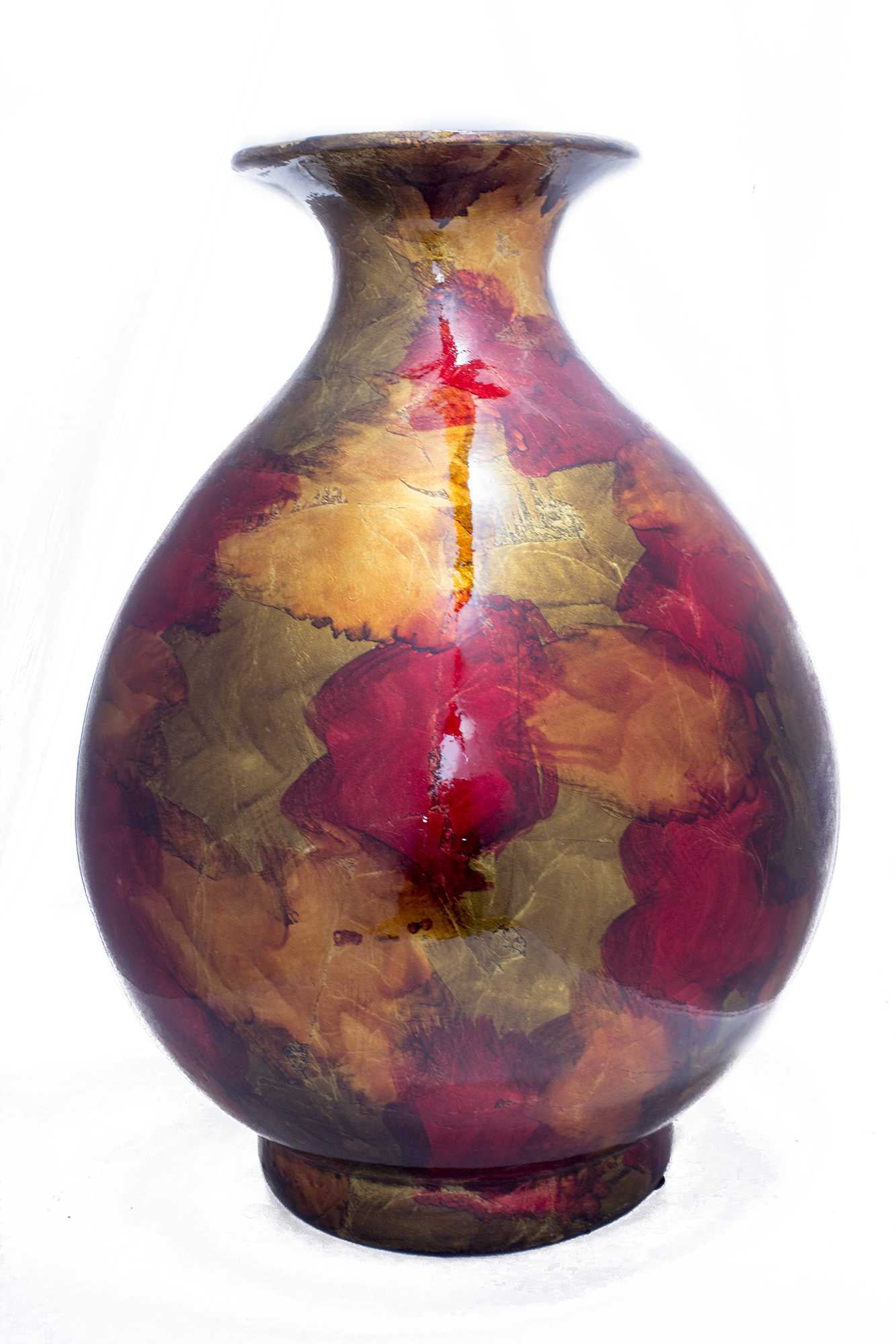 19" Foiled & Lacquered Ceramic Vase - Copper, Red And Gold - Walmart.com