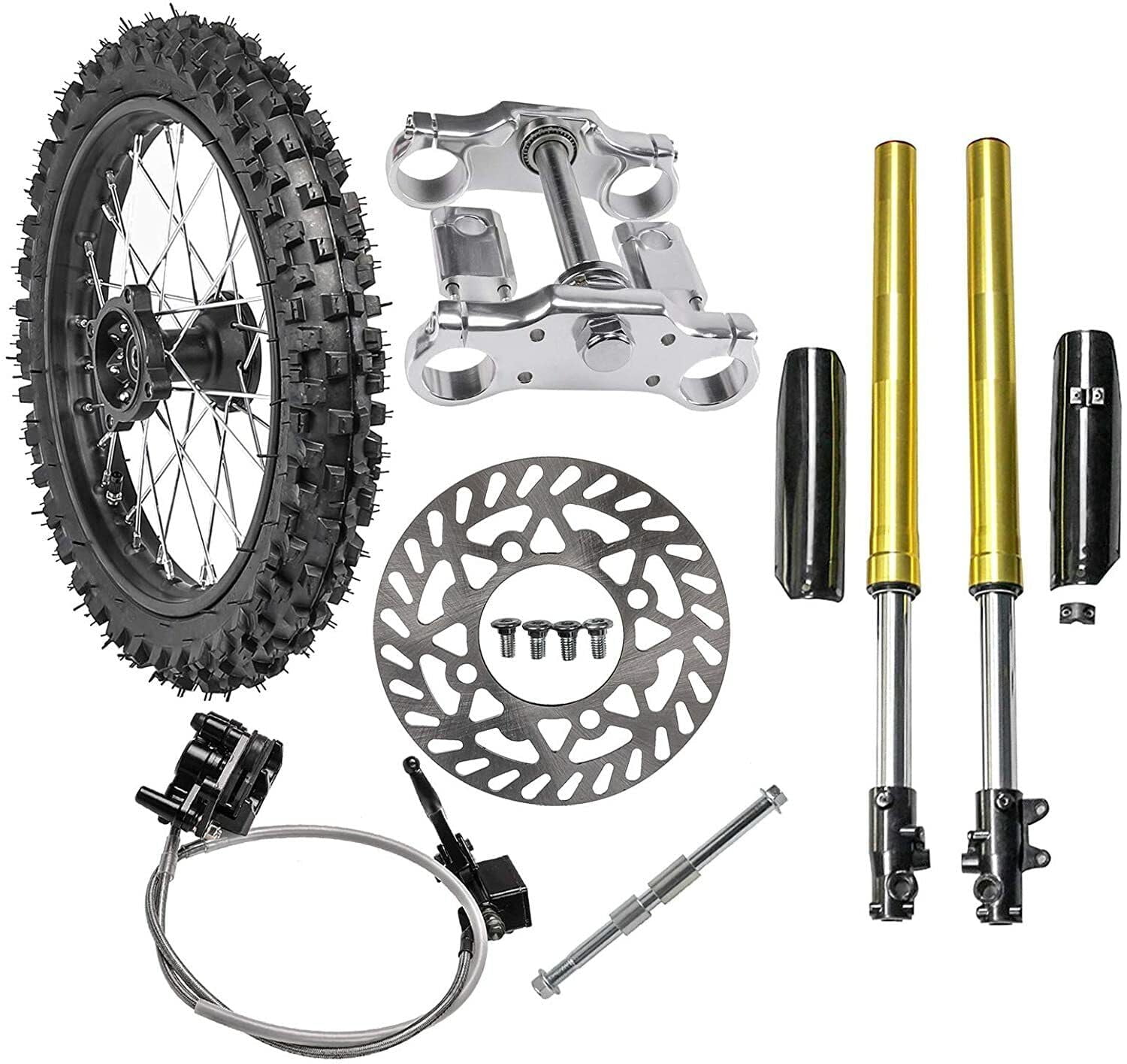 19" Front Wheel 70/100-19 Tire and Rim + Front Forks Shock Triple Clamp ...