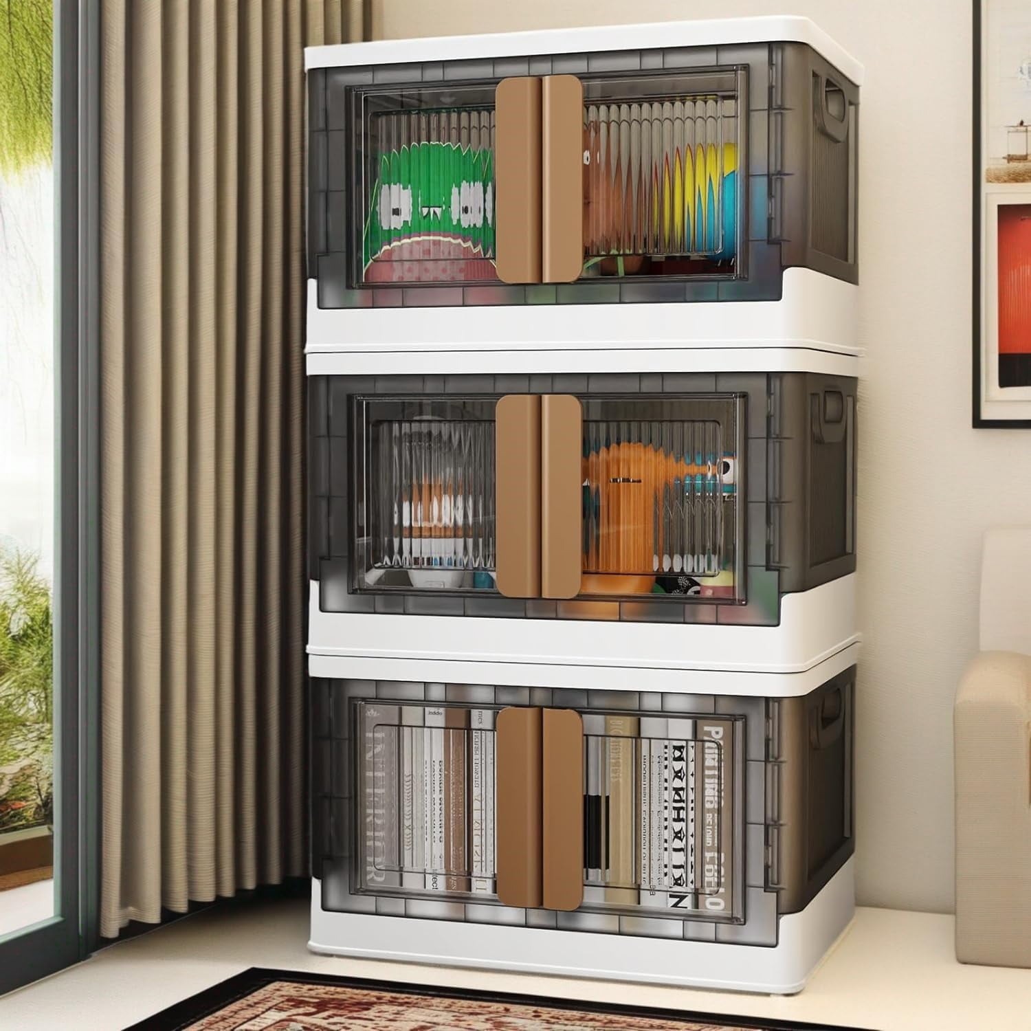 19 Gal Large Collapsible Storage Bins with Lids with Door Open Front ...