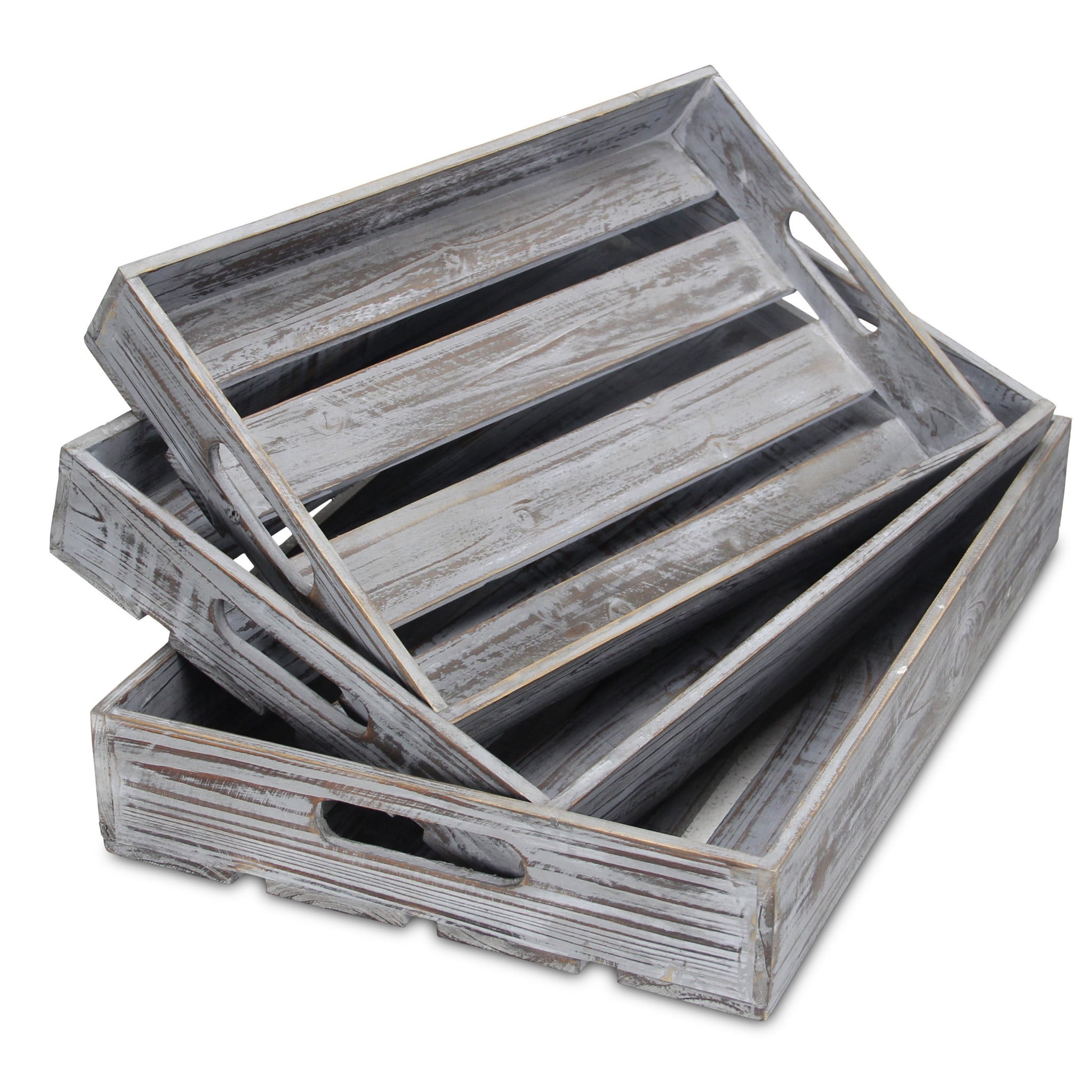 19" Gray Rectangular Wood Handmade Tray With Handles - Walmart.com