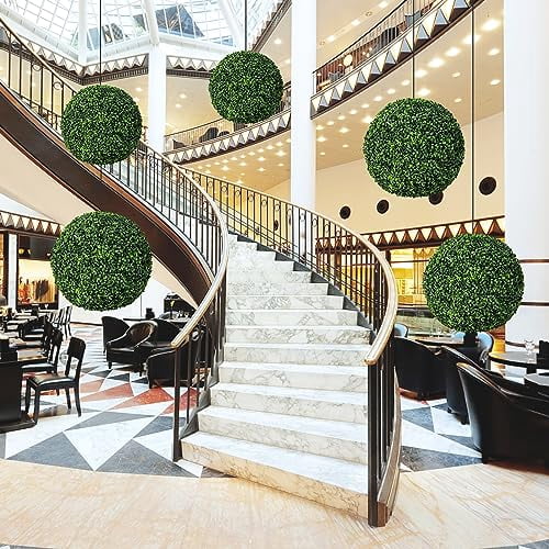 19 Inch Artificial Plants Topiary Balls, 2 PCS Sun Protective Faux ...