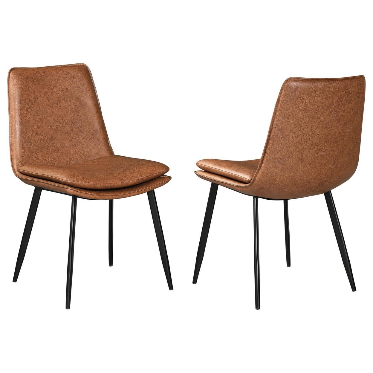 19 Inch Dining Chair Brown Faux Leather Seat Black Tapered Legs Set of ...