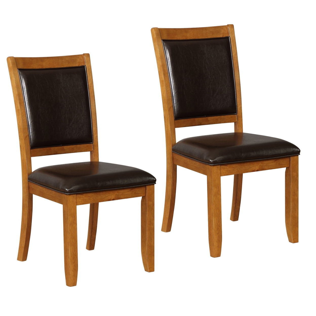 19 Inch Dining Chair Set of 2 Brown Wood Frame Faux Leather Seating ...