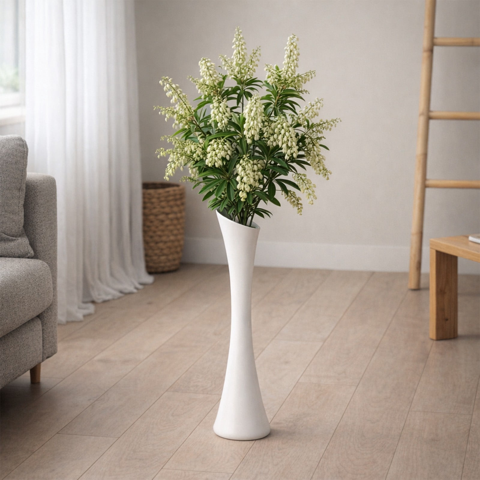 19 Inch Large Plastic Flower Vase with Ceramic Look, Lightweight Sturdy ...