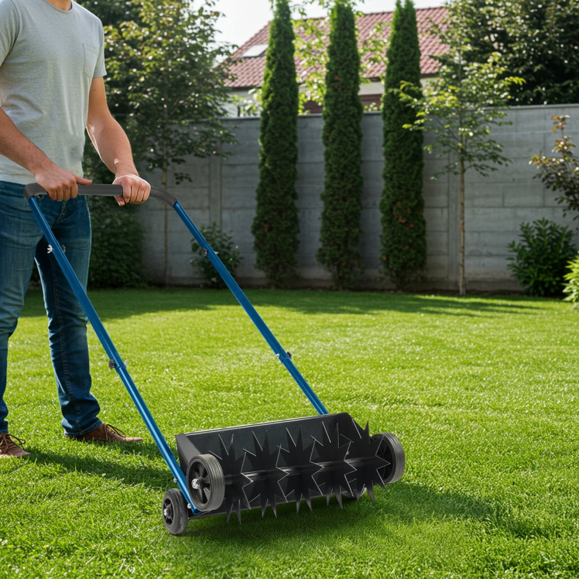 19-Inch Push Spike Aerator, Heavy Duty Rolling Lawn Aerator, Rotary ...