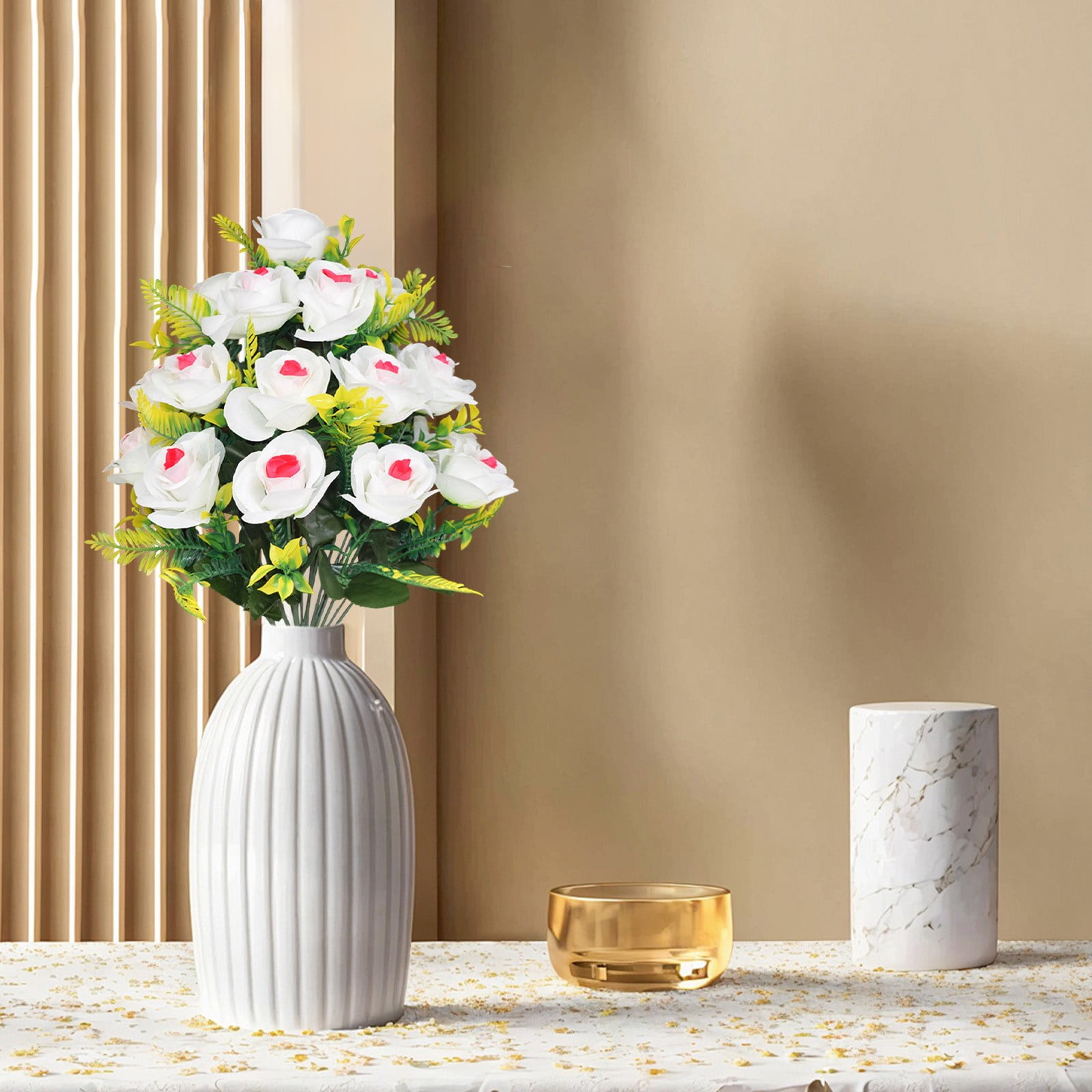 19-Inch Realistic Artificial Flower Bouquet, Faux Floral Arrangement ...