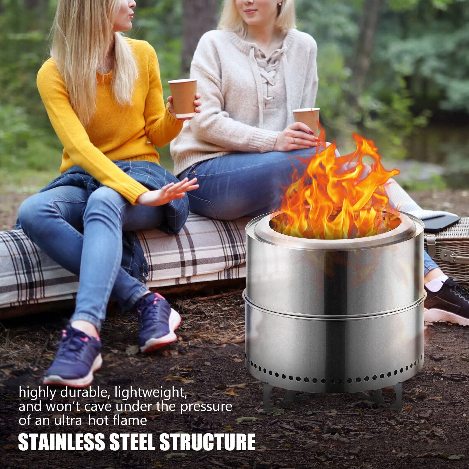 19 Inch Stainless Steel Smokeless Fire Pit Outdoor Wood Burning with ...