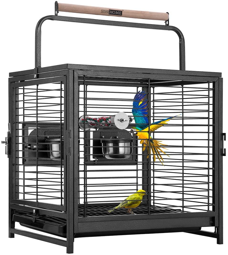 19 Inch Wrought Iron Bird Travel Carrier Cage for Parrots Conures ...