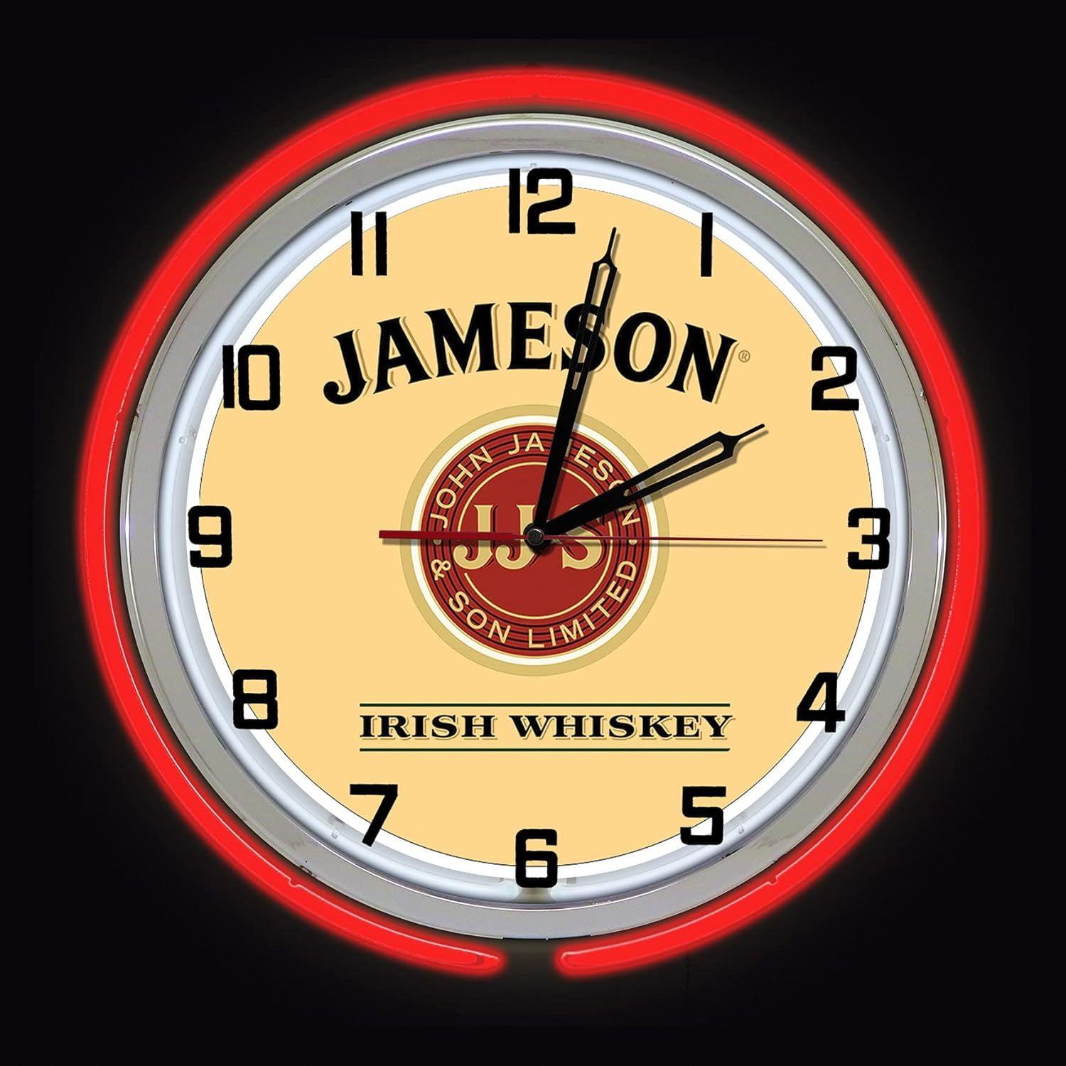 19" Jameson Irish Whiskey Sign Neon Clock, RED Outside Tube, Two Neon ...