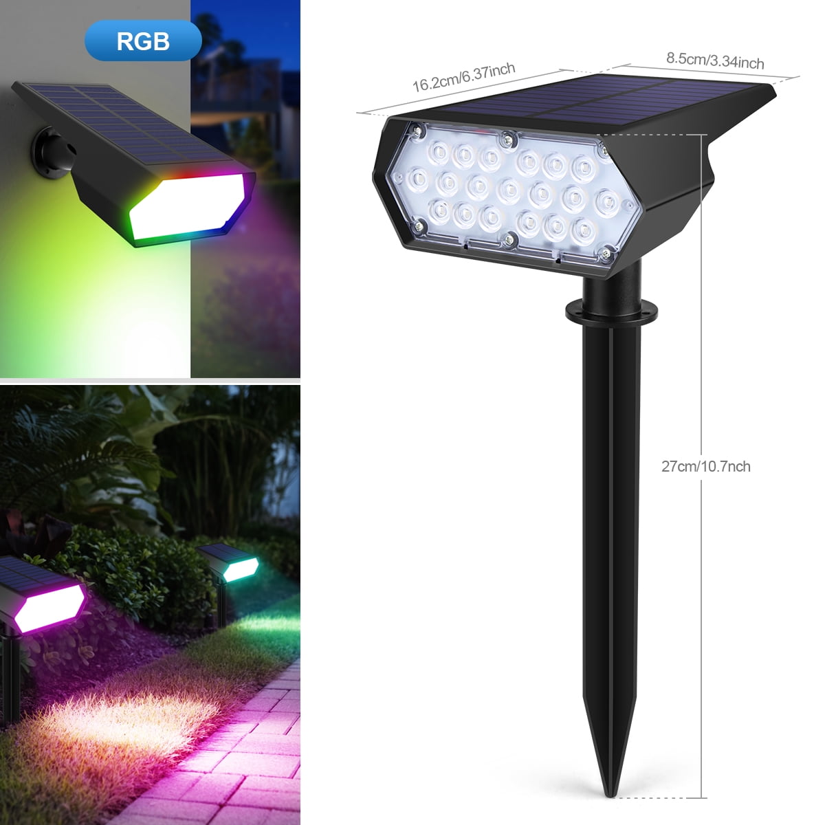 19 LED Solar Spot Lights IP65 Waterproof Outdoor RGB Solar Landscape ...