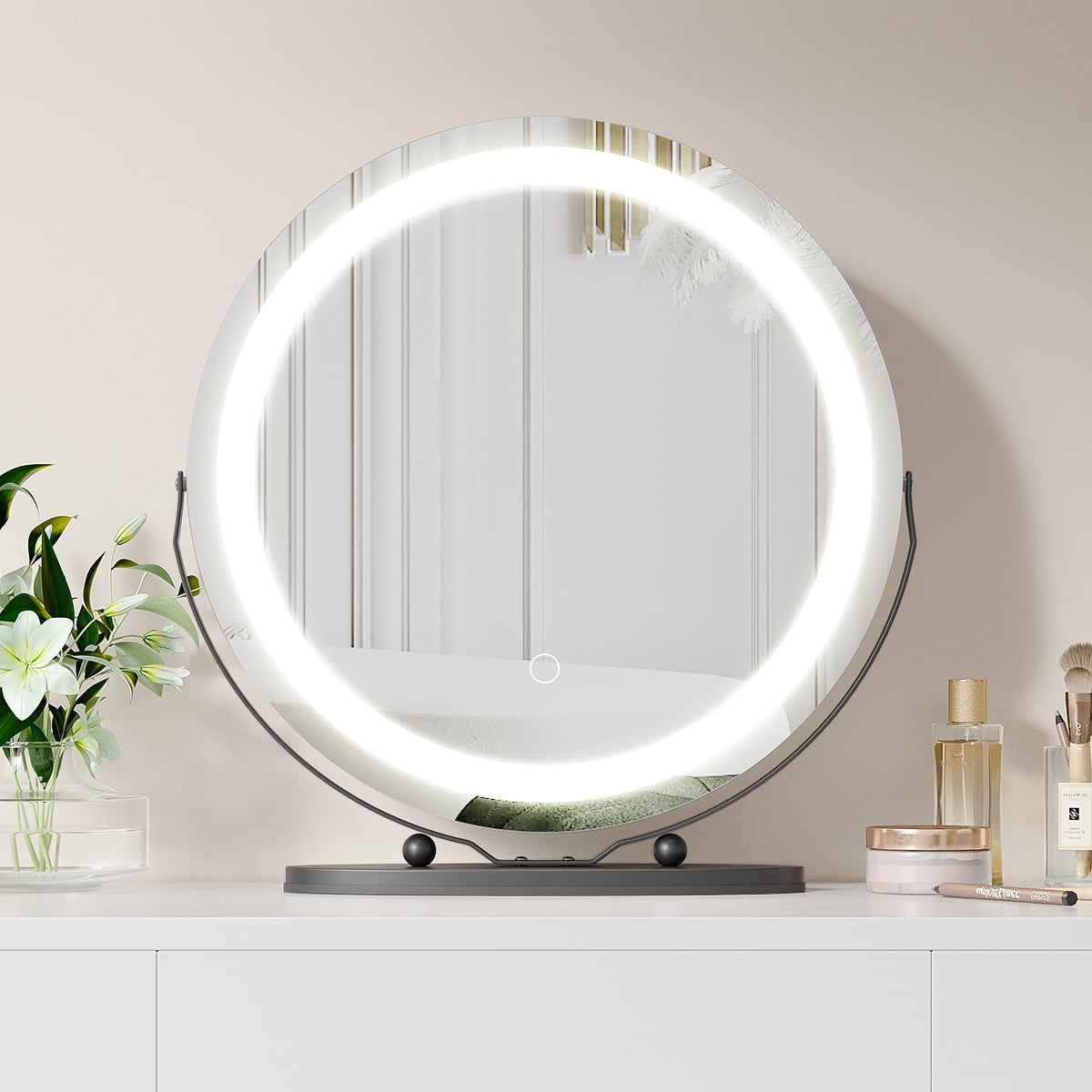 19" LED Vanity Mirror - 3-Color Adjustable Makeup Mirror with 360 ...