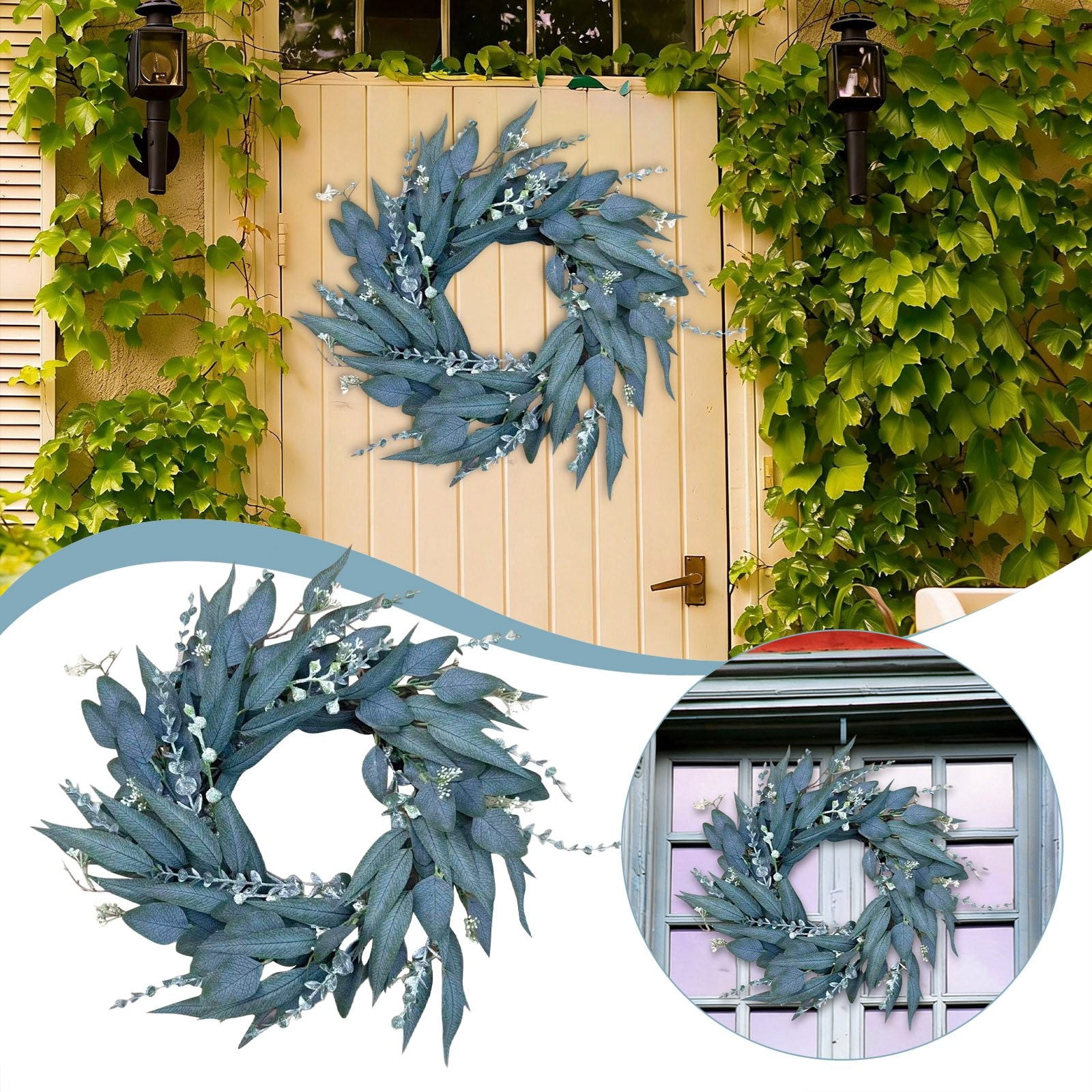 19" Large Artificial Greenery Wreath, Eucalyptus and Baby's Breath ...