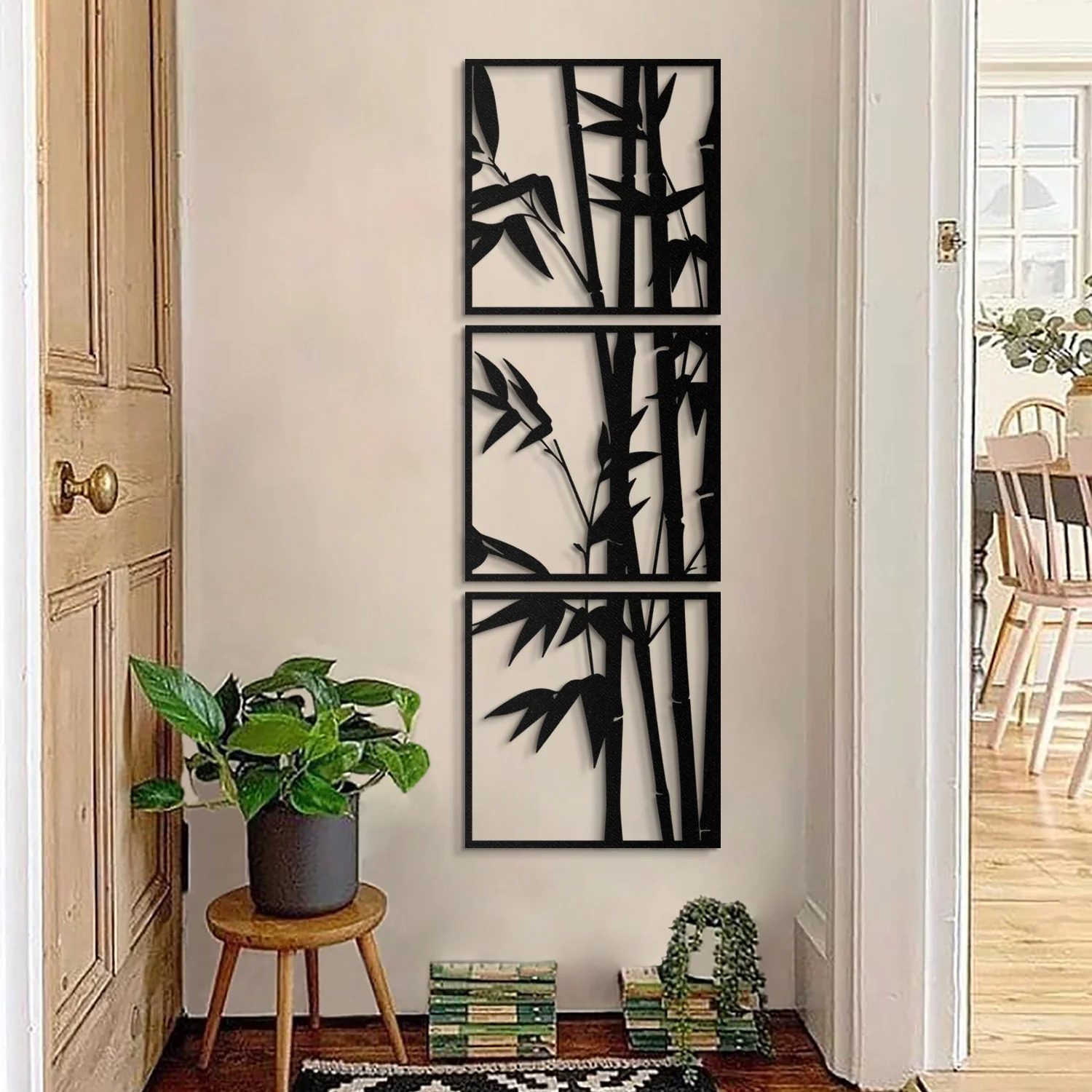 19" Large Metal Bamboo Tree Wall Art Set of 3, Wall Decor, Modern Home ...