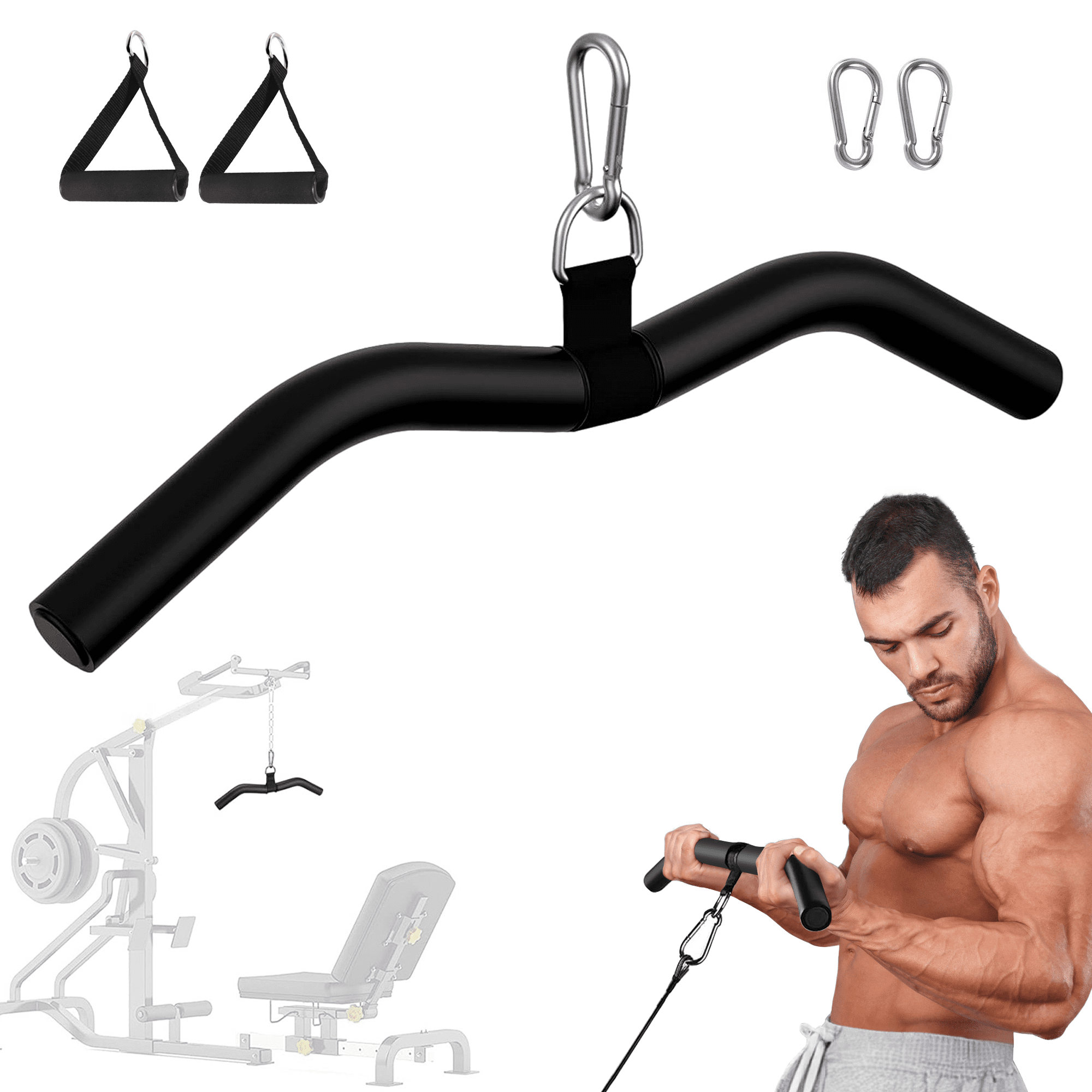 19" Lat Pulldown Bar with Non-Slip EVA Handles, Upgraded W-Shape Design ...