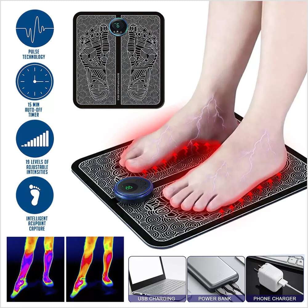 19-Level EMS Electric Foot Massager Pad Blood Muscle Circulation ...